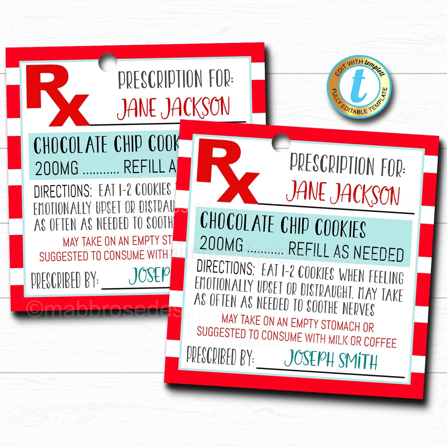 Nurse Appreciation Gift Tag - Rx Prescription Cookie Candy - Templett Shop