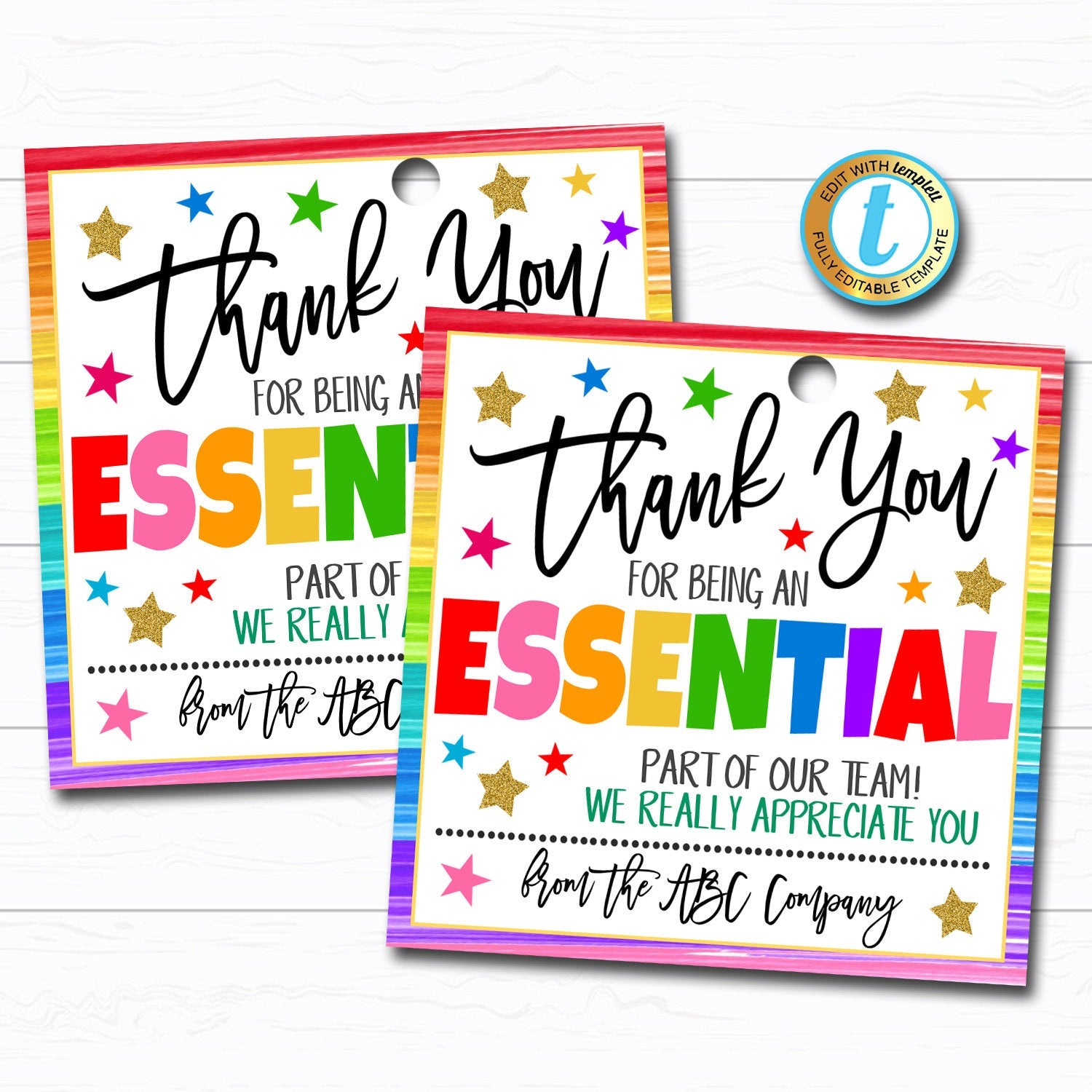 Employee Appreciation Gift Tag - Thank You Essential Workers - Templett ...