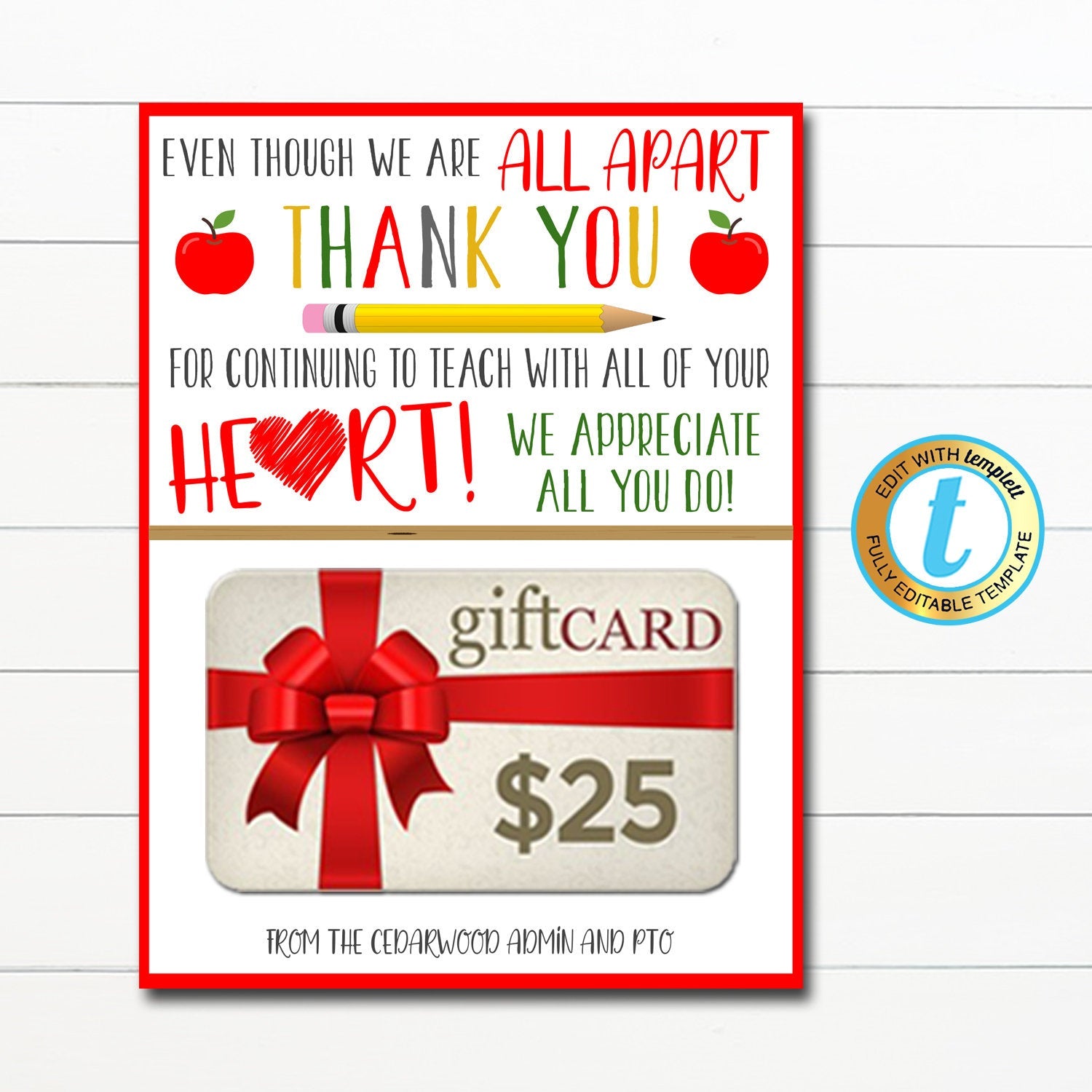 Virtual Teacher Appreciation Week Gift Card Holder - Templett Shop