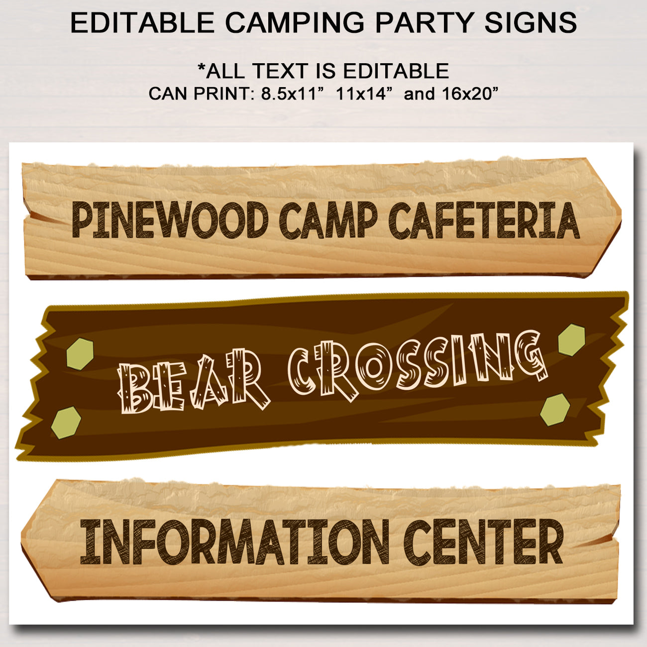 Outdoor Camping Theme Party Signs - Templett Shop