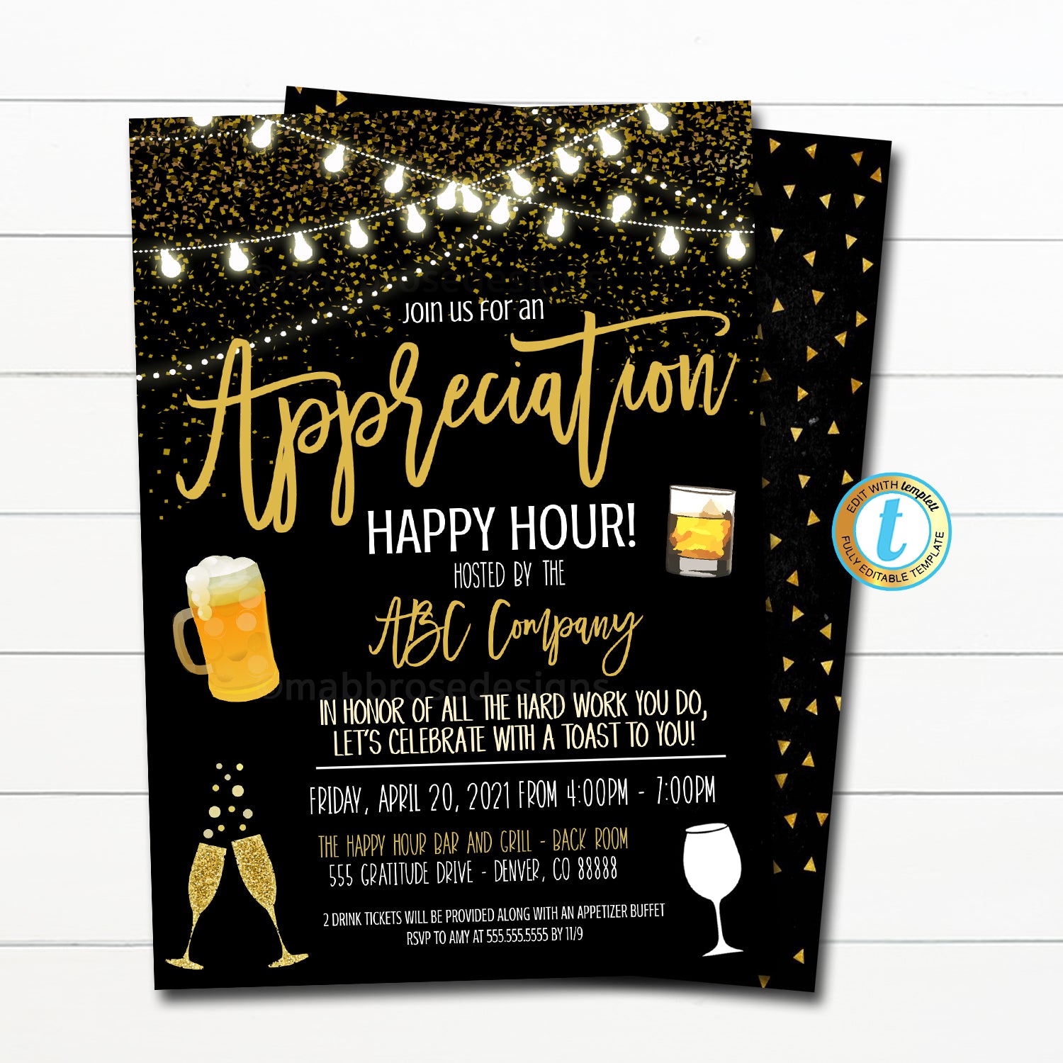 Appreciation Happy Hour Invitation - Templett Shop