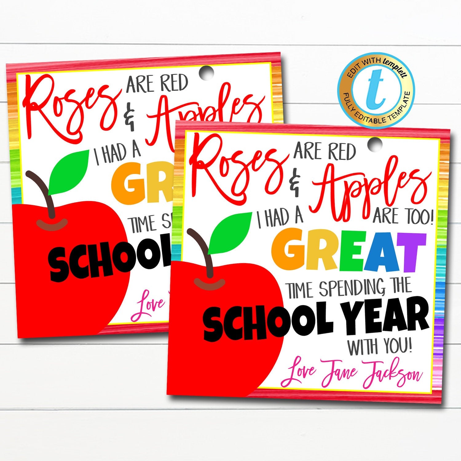 End of School Teacher Gift, Roses are Red Poem - Templett Shop