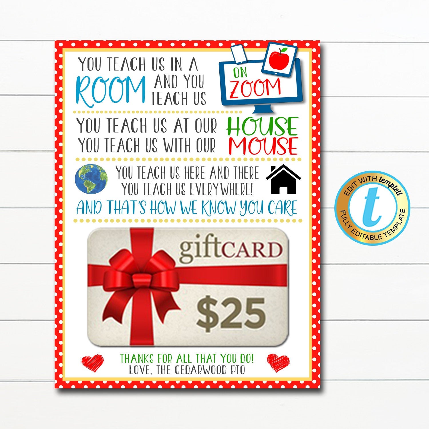 Virtual Teacher Appreciation Gift Card Holder - Templett Shop