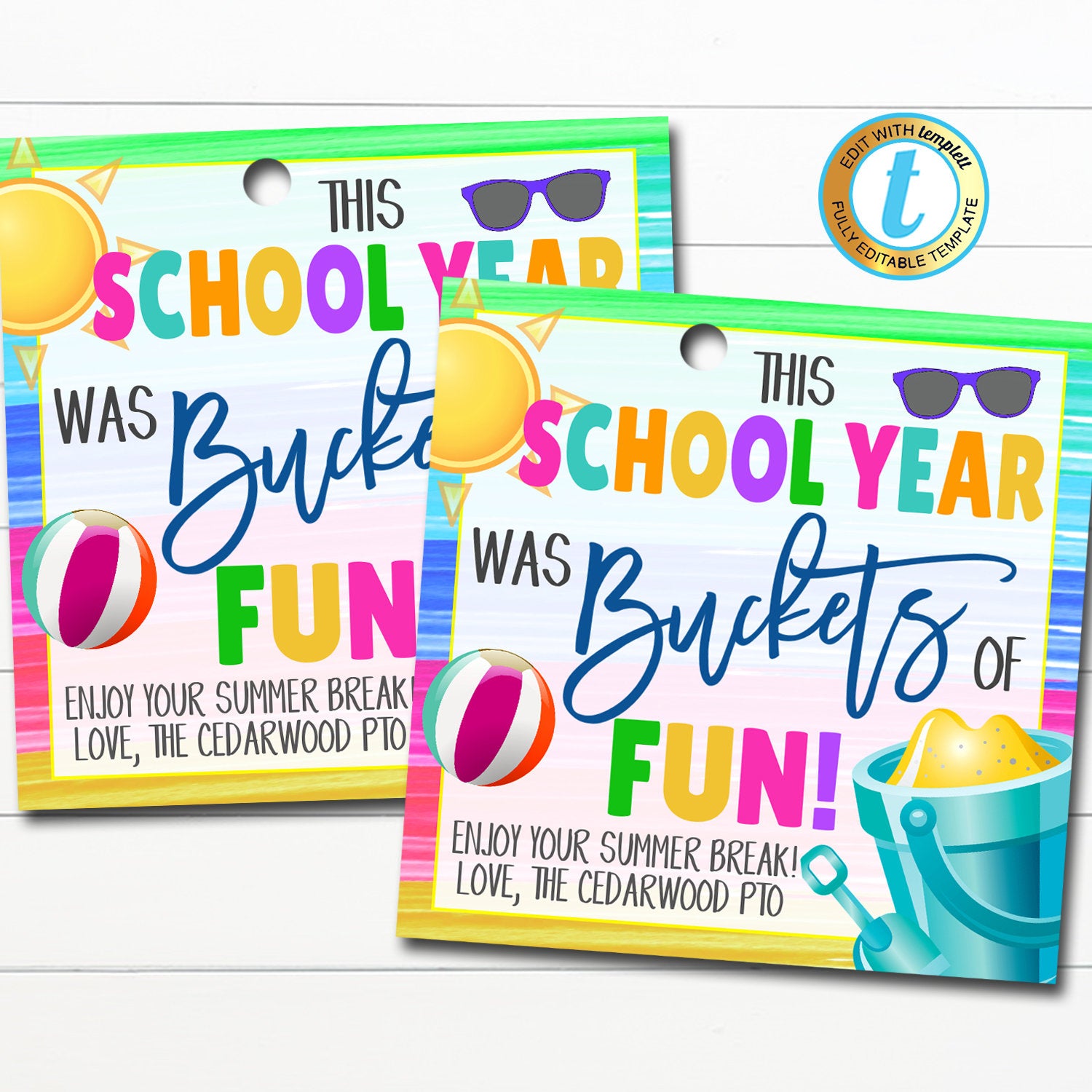 Buckets of Fun Gift Tag, Summer Break - Templett Shop
