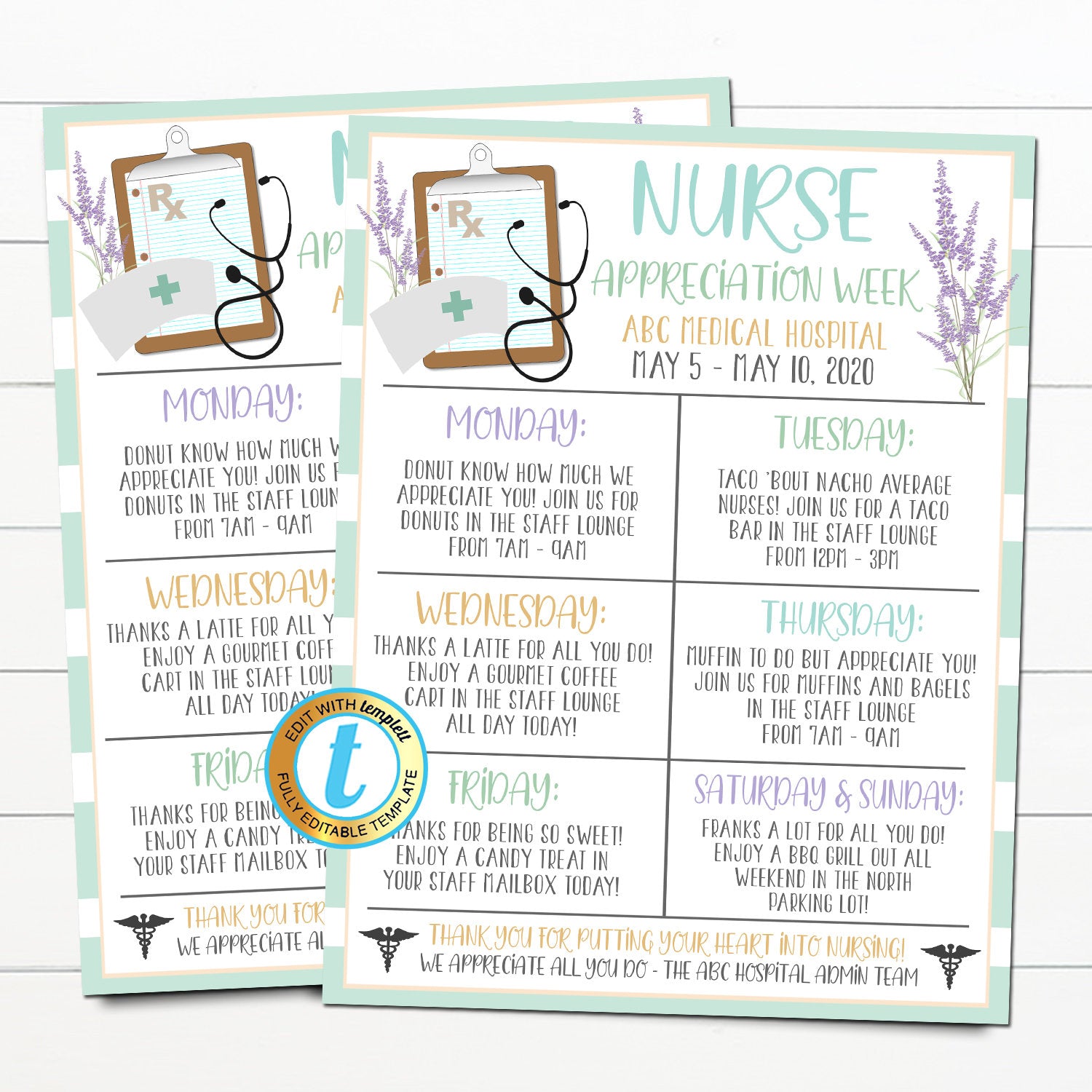 Nurse Appreciation Week Itinerary, Thank You Healthcare Workers Event ...