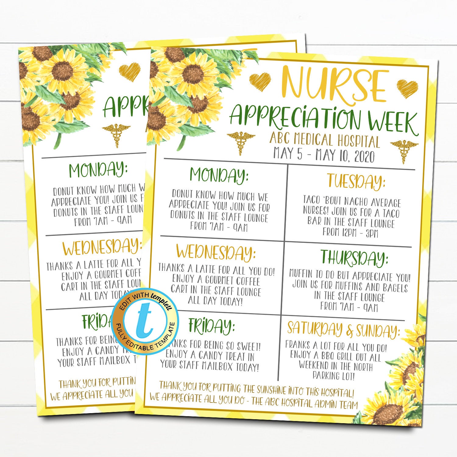 Nurse Appreciation Week Itinerary - Templett Shop