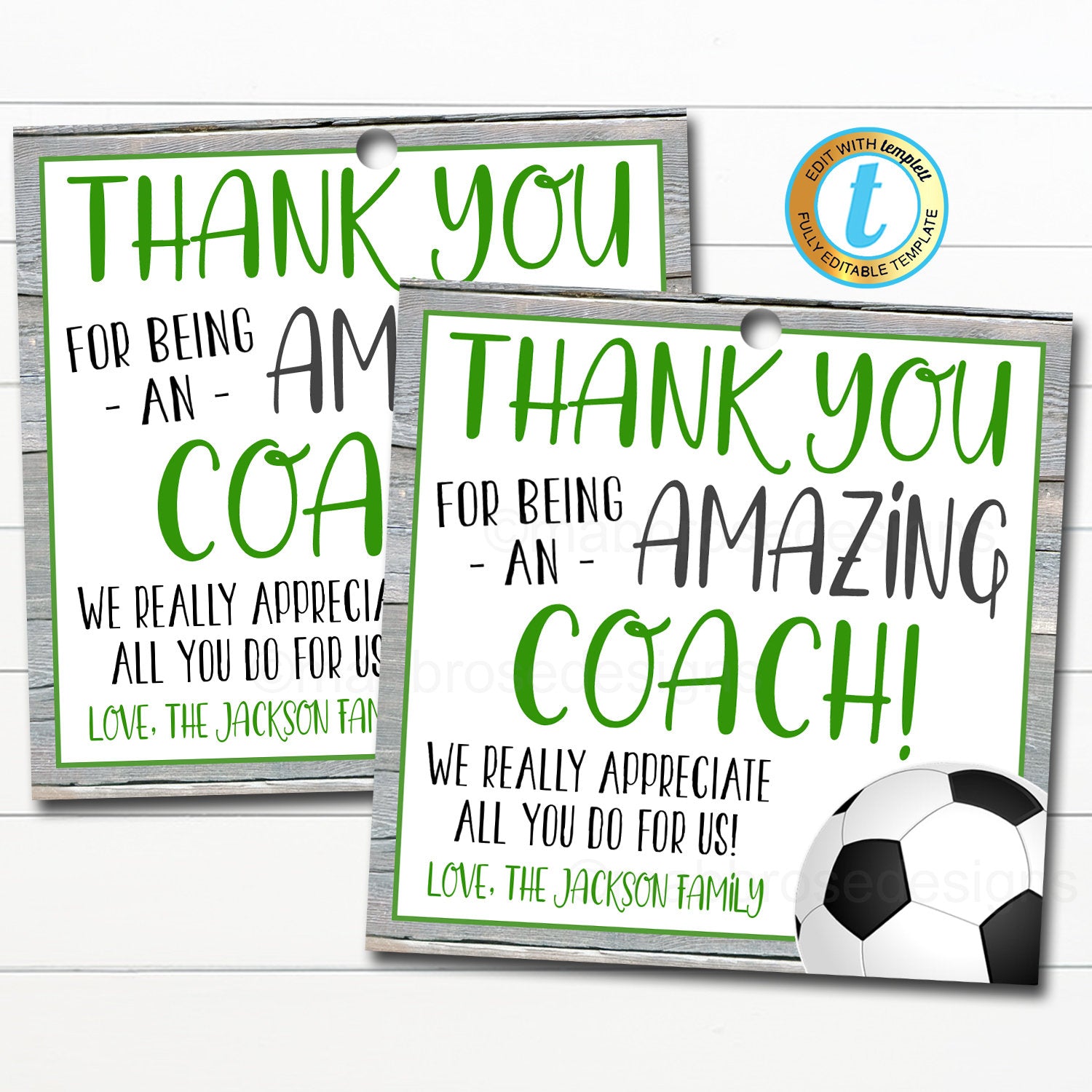 Soccer Coach Gift Tag, School Sports Team Appreciation - Templett Shop