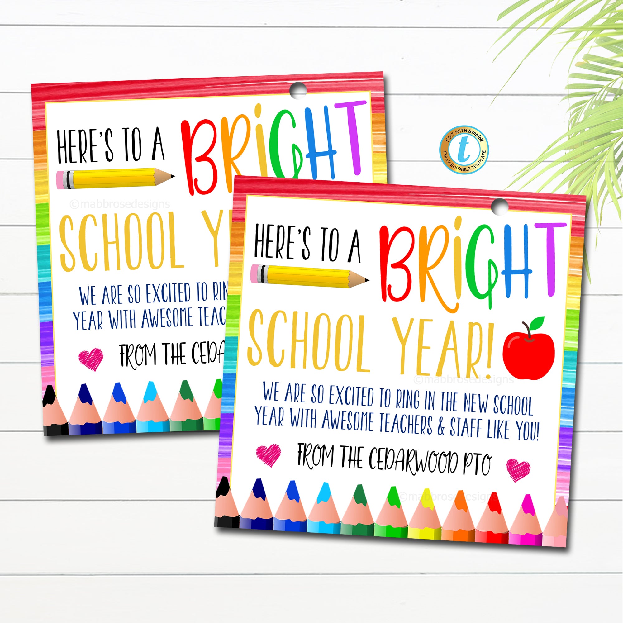 Back To School Teacher Gift Tag, Here's to a Bright School Year ...