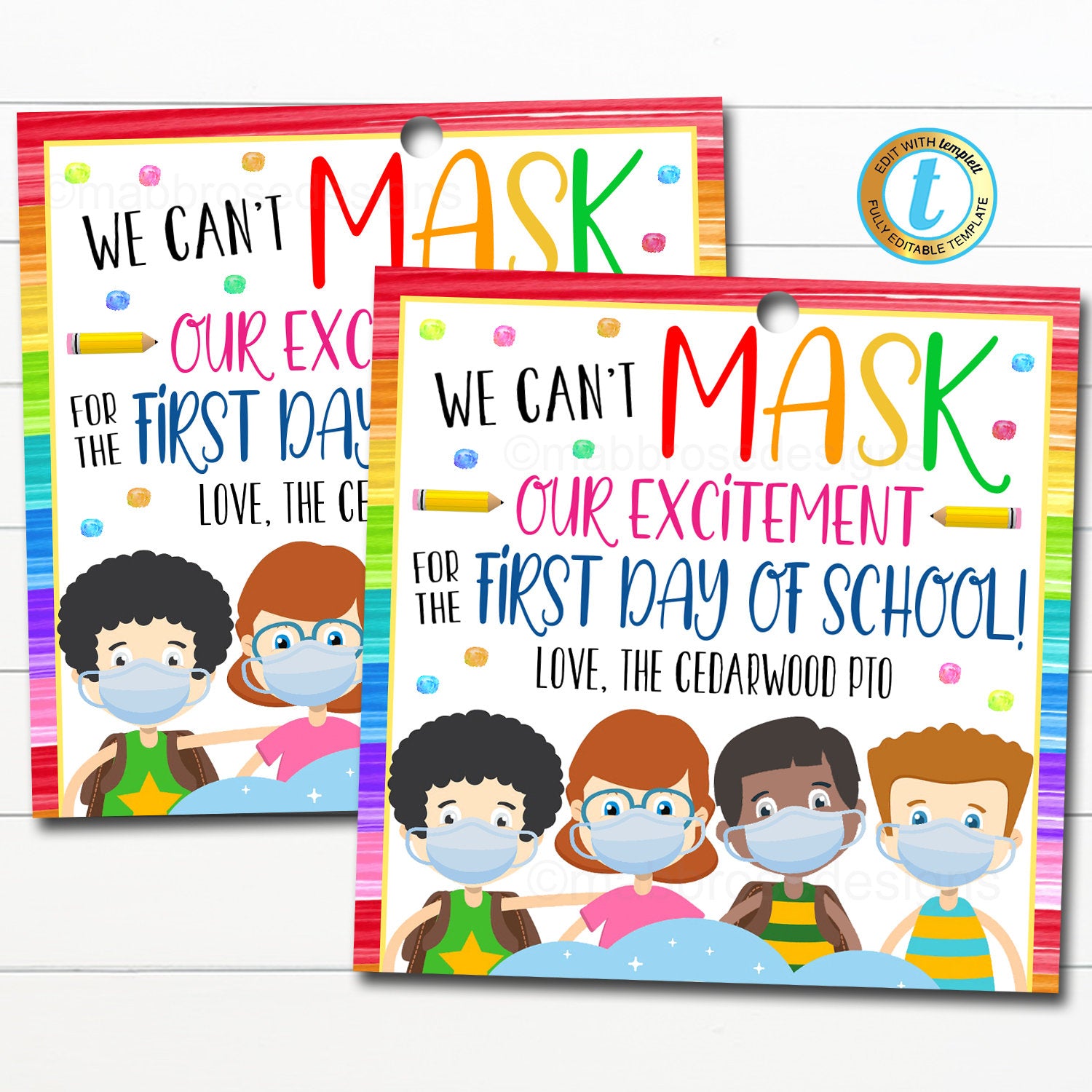 Back To School Mask Gift Tag - Templett Shop