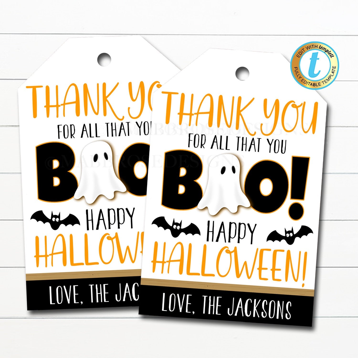 Halloween Gift Tags - Thanks for All You Boo! - Templett Shop