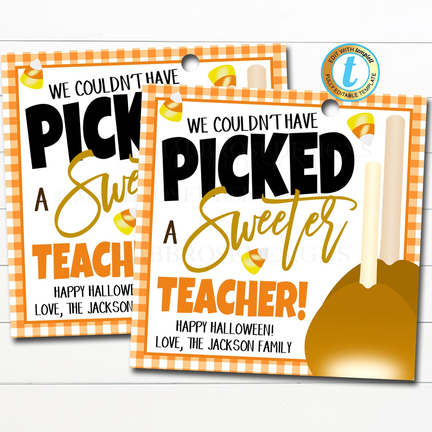 Teacher Gift Tags, Caramel Apple Couldn't have picked a sweeter Teacher ...