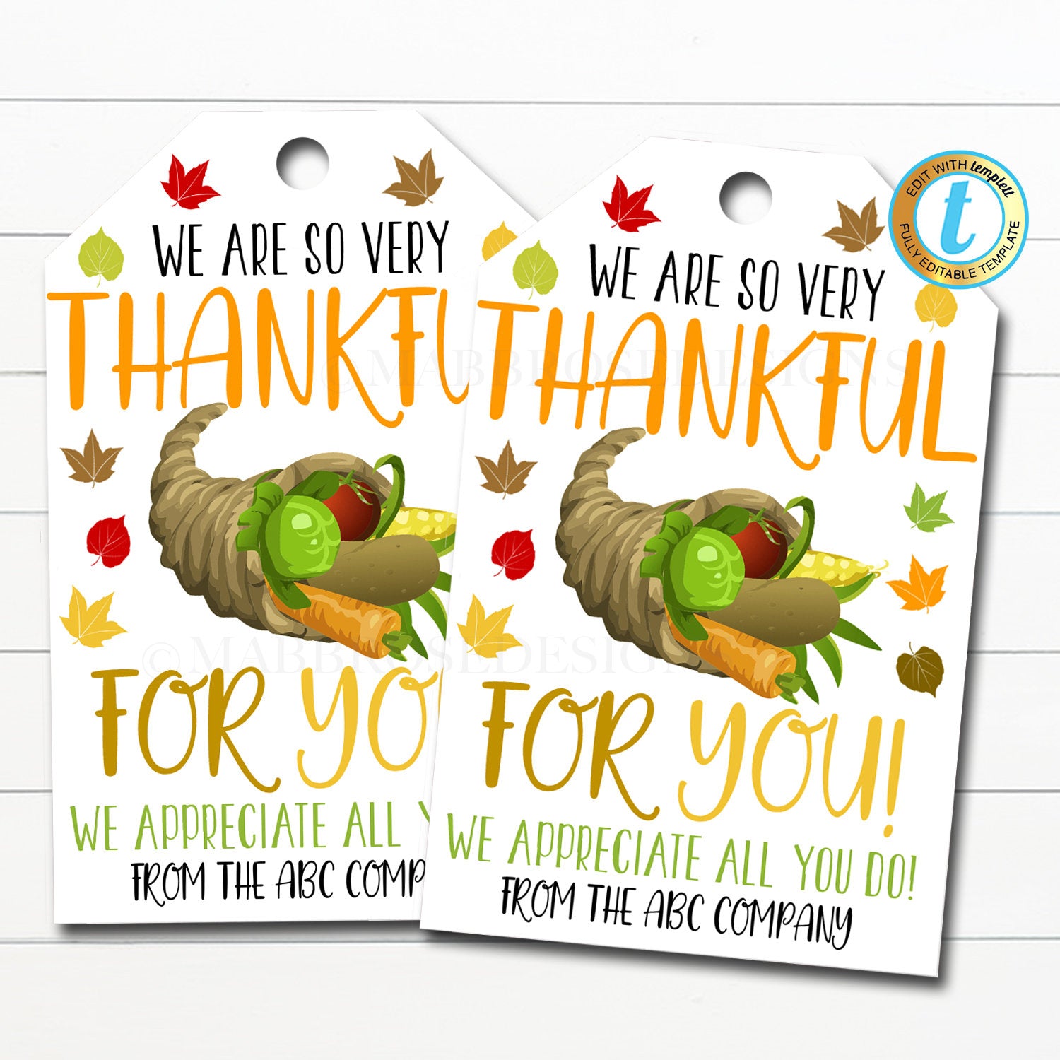 Thankful for You Gift Tag, Appreciation Tag - Templett Shop