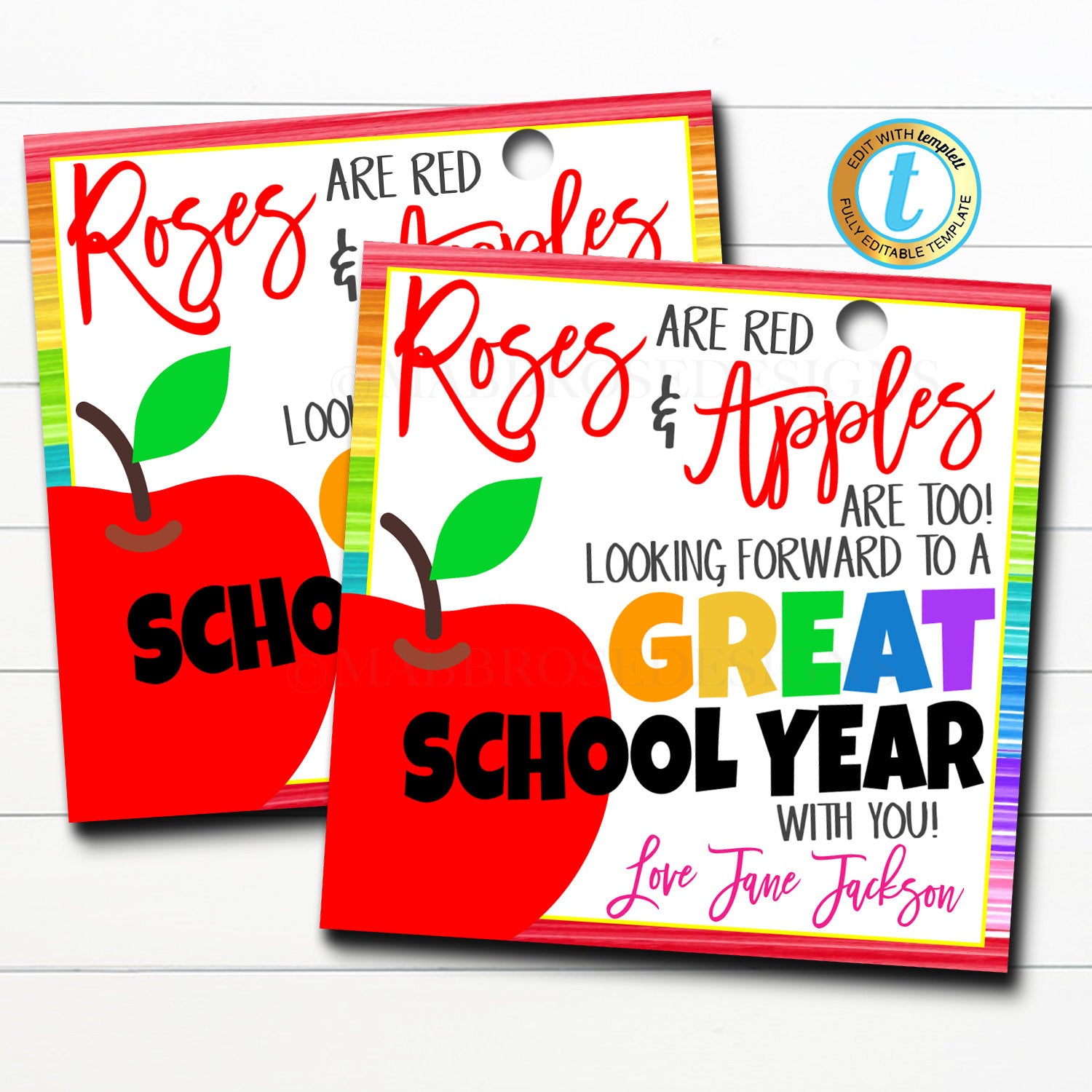 Back to School Teacher Gift Tag - Templett Shop