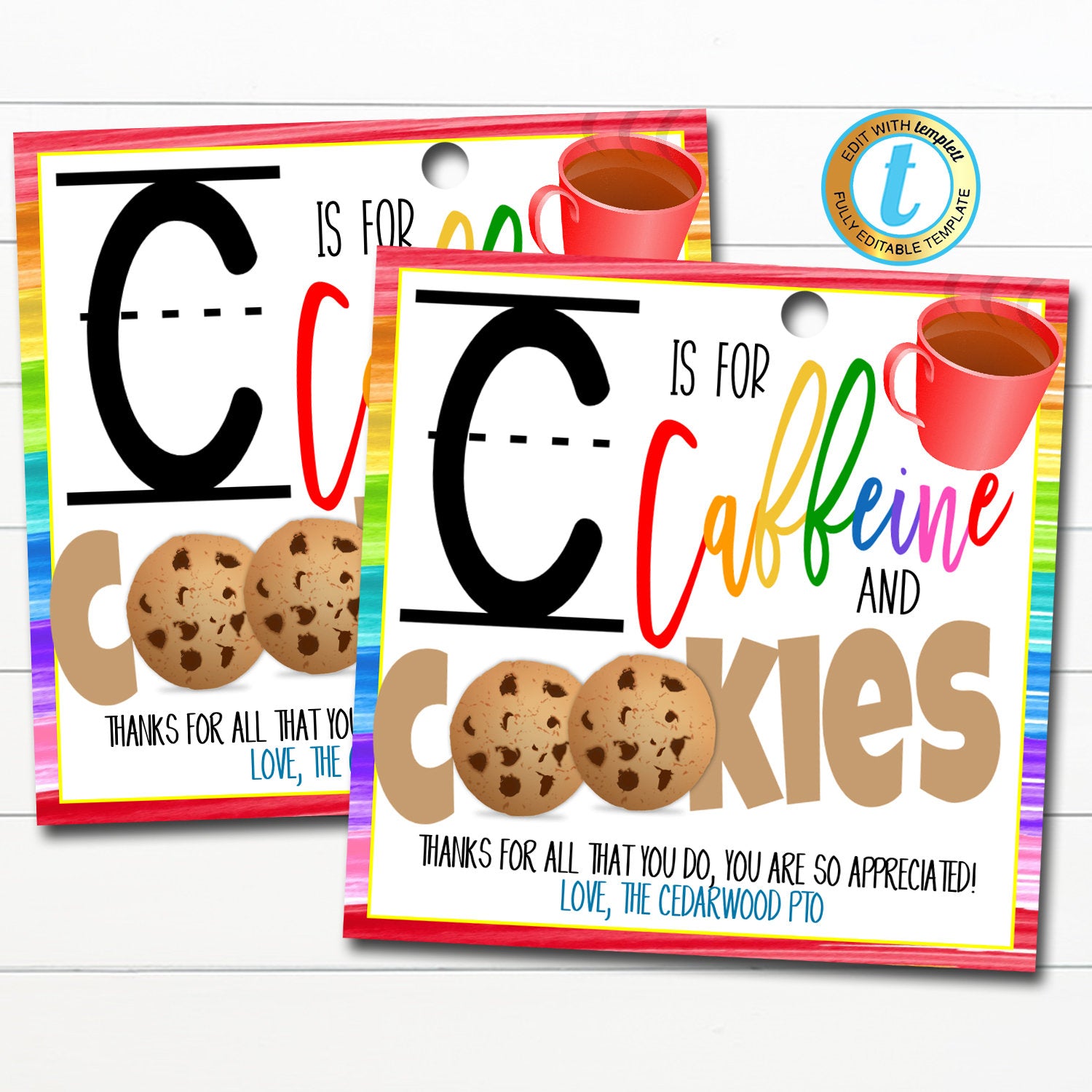 Teacher Gift Tags, Teacher Appreciation Cookie Thank You - Templett Shop