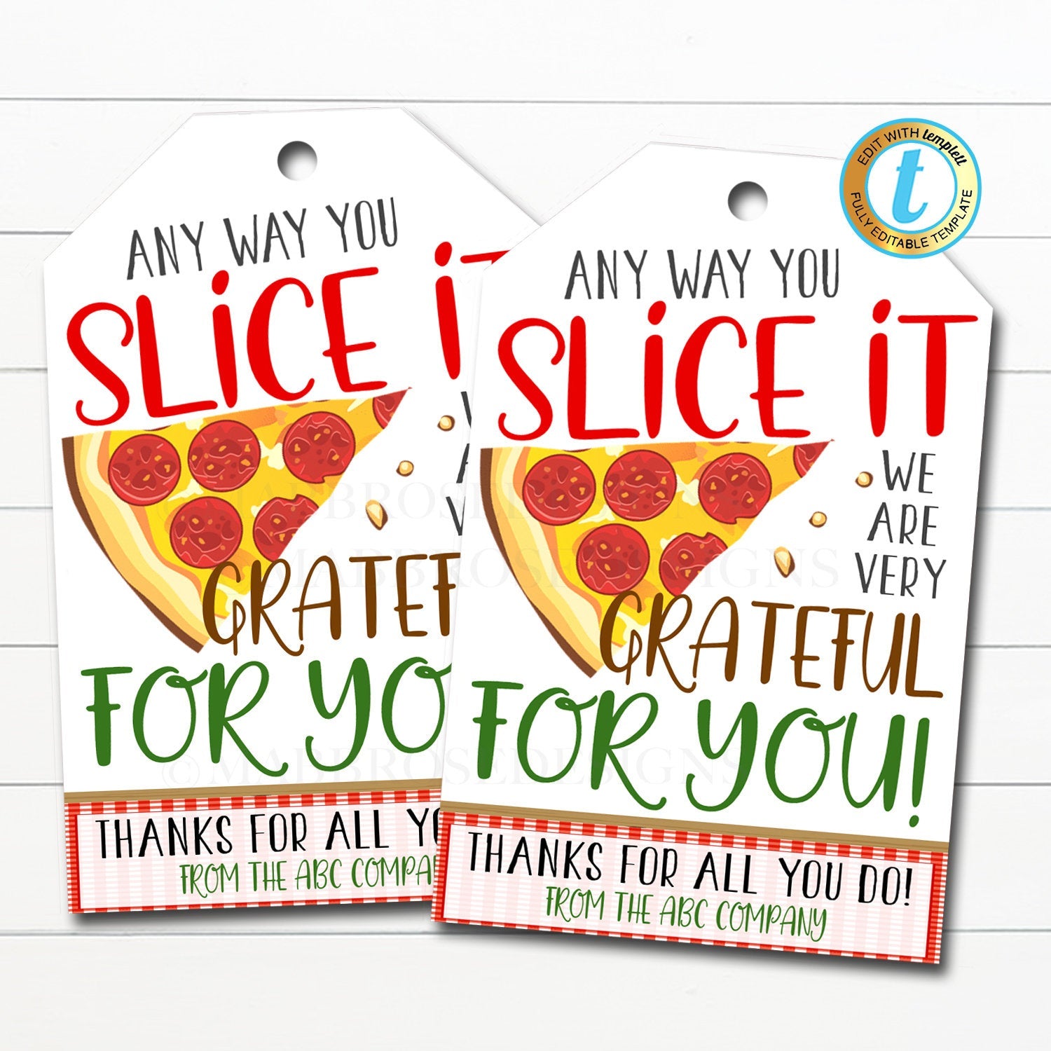 Pizza Gift Tags, Appreciation Tag - Templett Shop