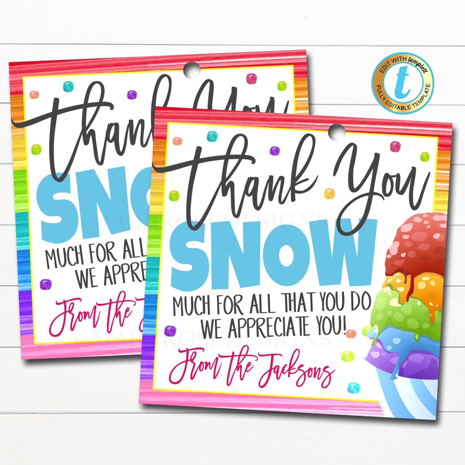 Snow Cone Gift Tag, Staff Employee Appreciation Week - Templett Shop