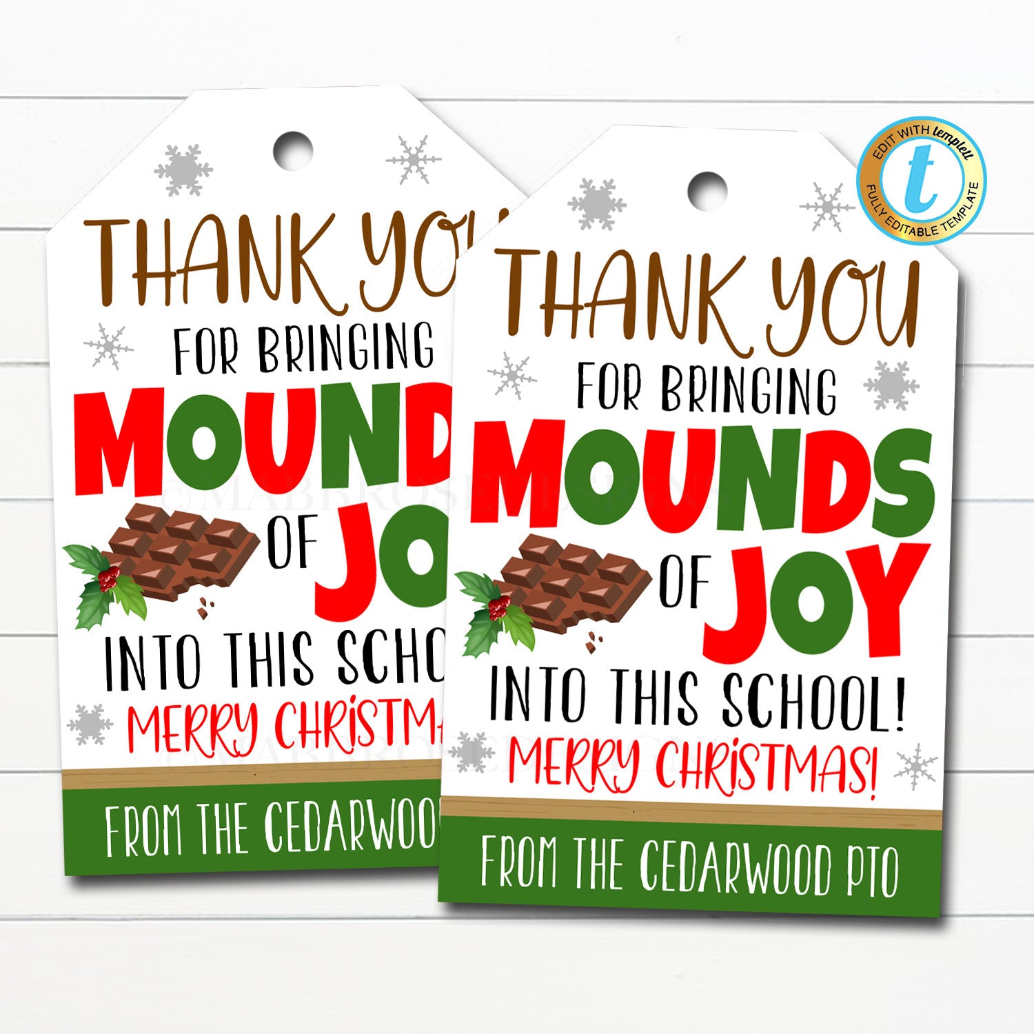 Christmas Candy Chocolate Thank You Gift Tag - Templett Shop