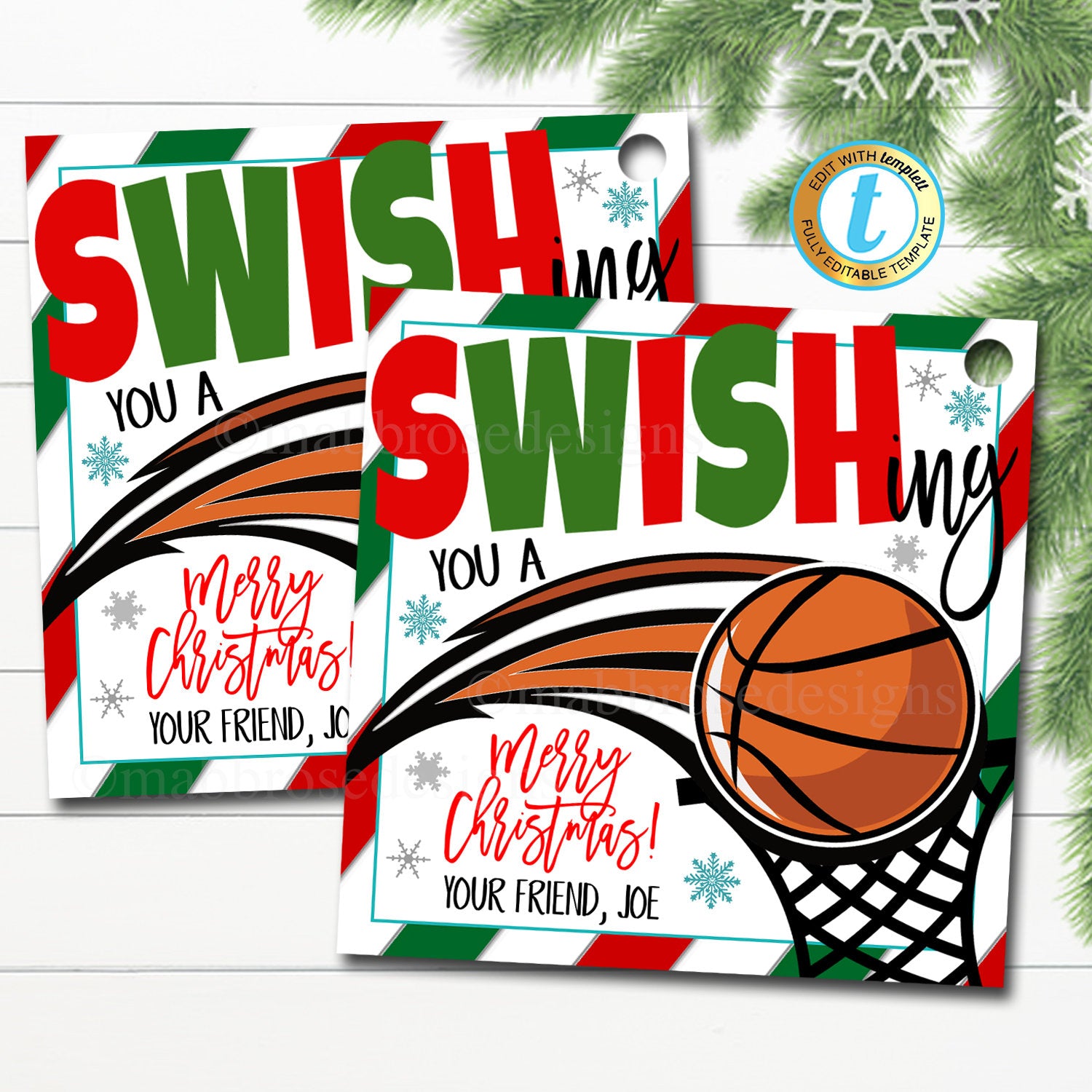 Basketball Christmas Gift Tag - Templett Shop
