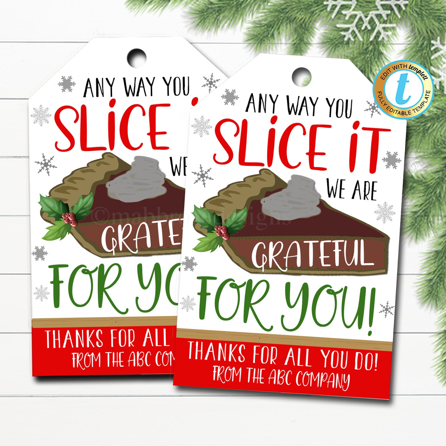 Christmas Gift Tags, Grateful For You Holiday Cake Pie Label - Templett ...