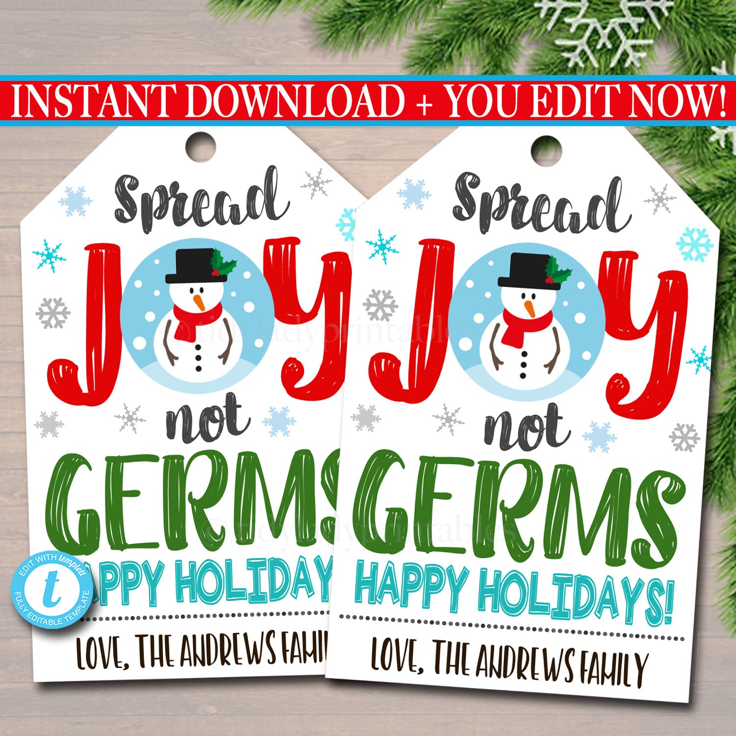 Christmas Gift Tag Spread Joy Not Germs, Soap Hand Sanitizer Tag ...