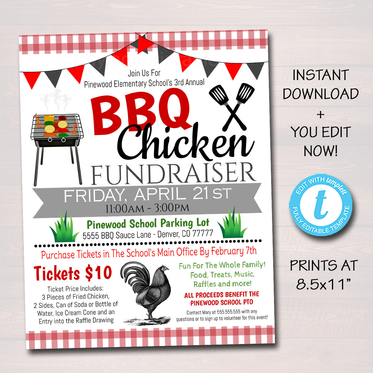 Bbq Chicken Fundraiser, Picnic Party Invite - Templett Shop
