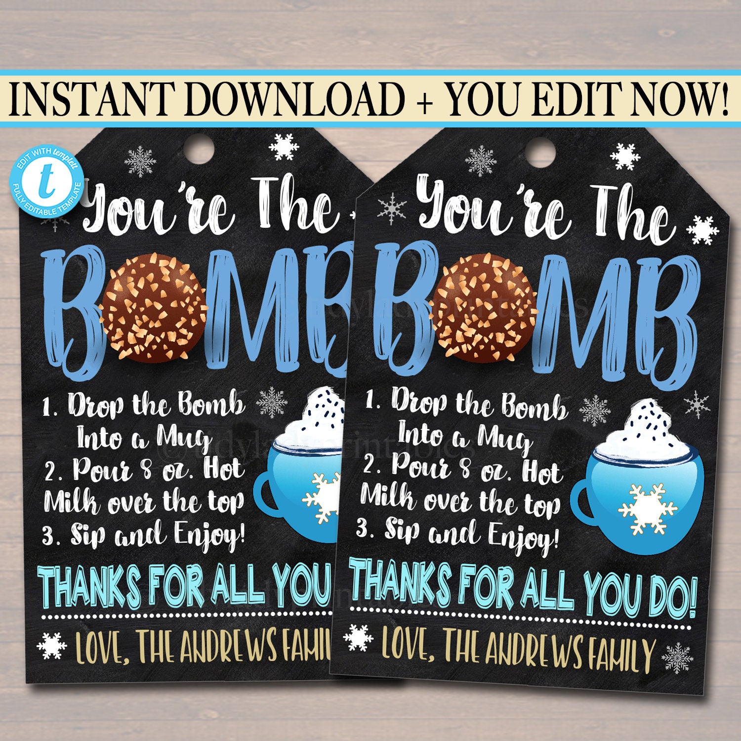 Chocolate Bomb Gift Tag, Thank You Gift - Templett Shop