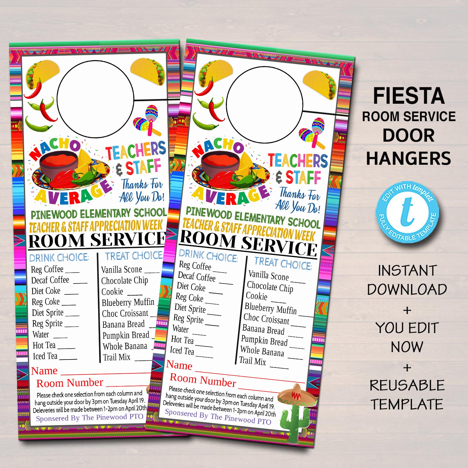 Fiesta Theme Teacher Appreciation Week Room Service Door Hangers ...