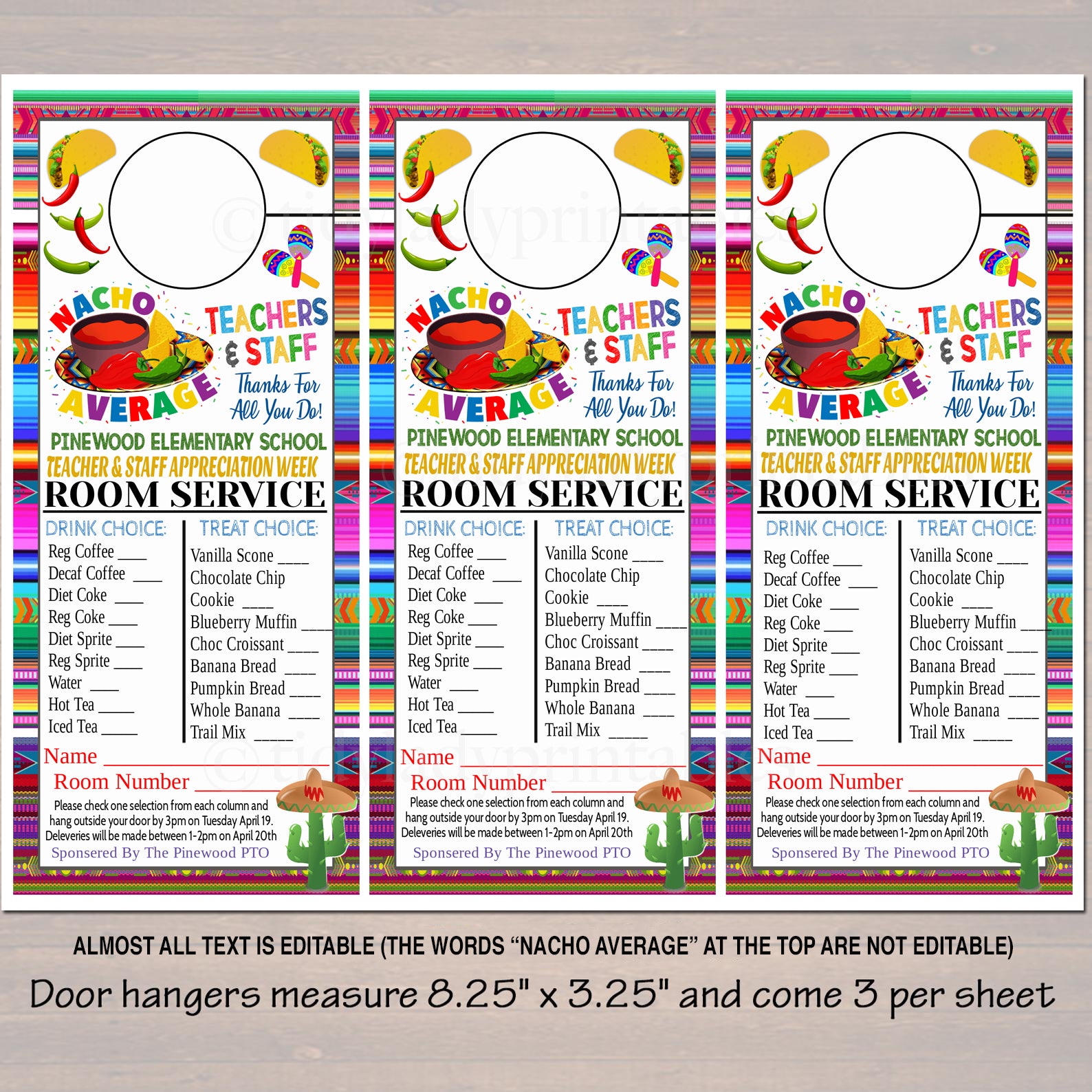 Fiesta Theme Teacher Appreciation Week Room Service Door Hangers ...