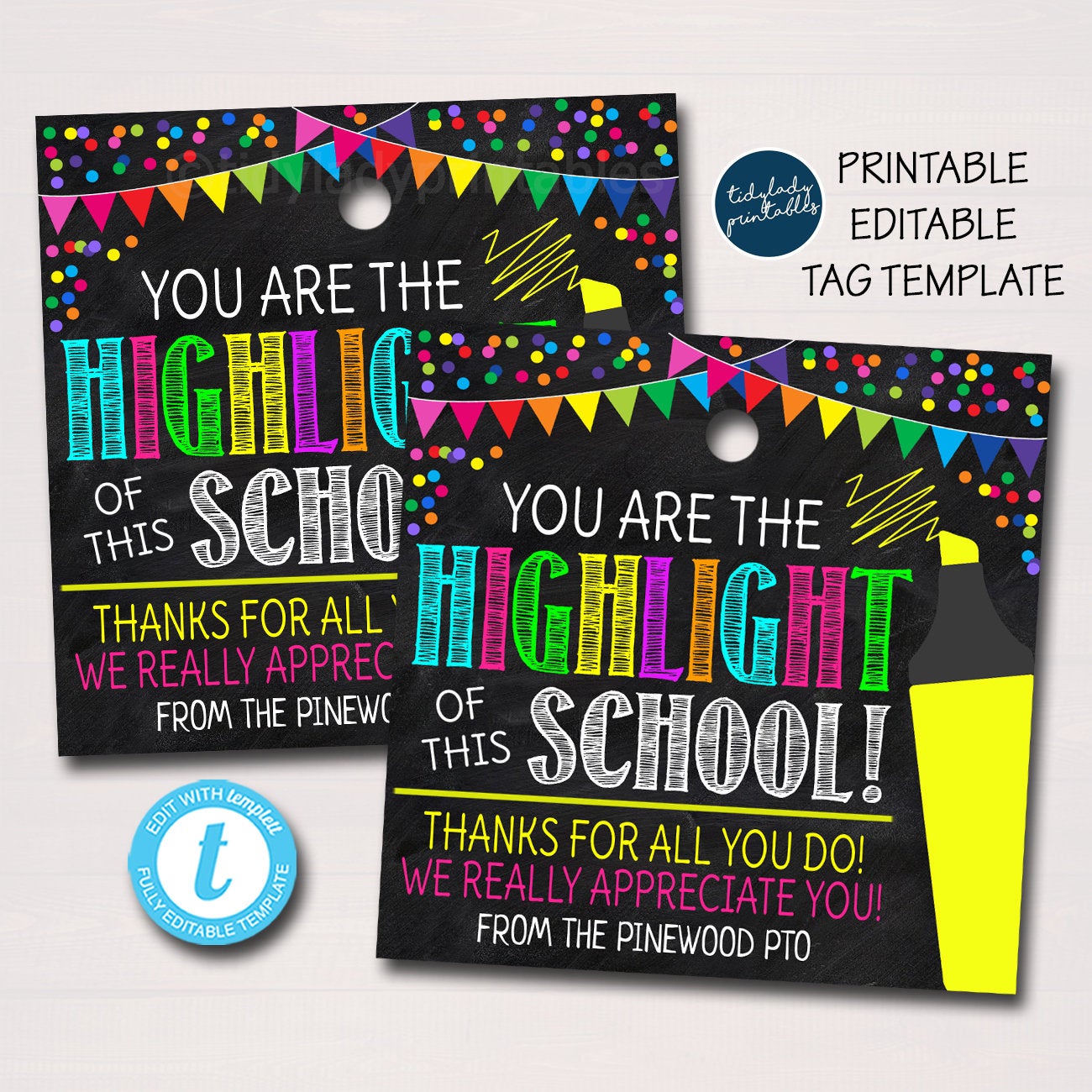 Highlighter Gift Tags, You are the Highlight of this School - Templett Shop