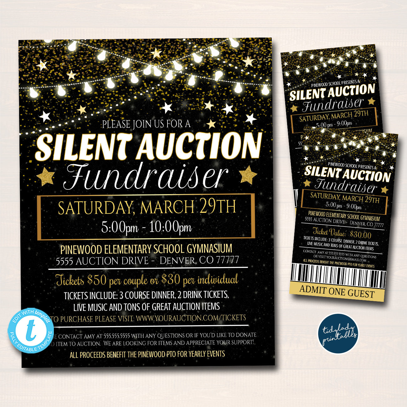 Silent Auction Flyer Ticket Set - Templett Shop