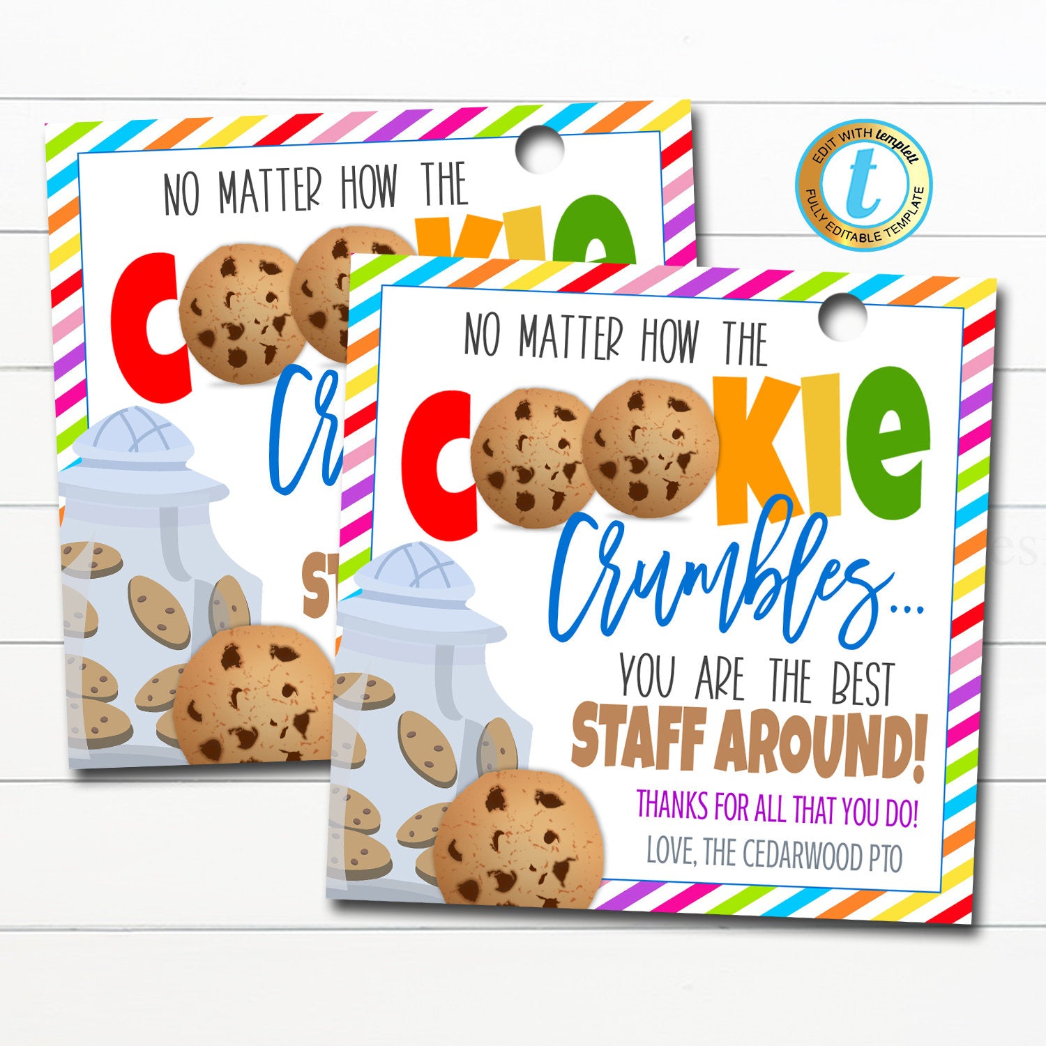 Cookie Thank You Gift Tags, Staff Appreciation Gift - Templett Shop