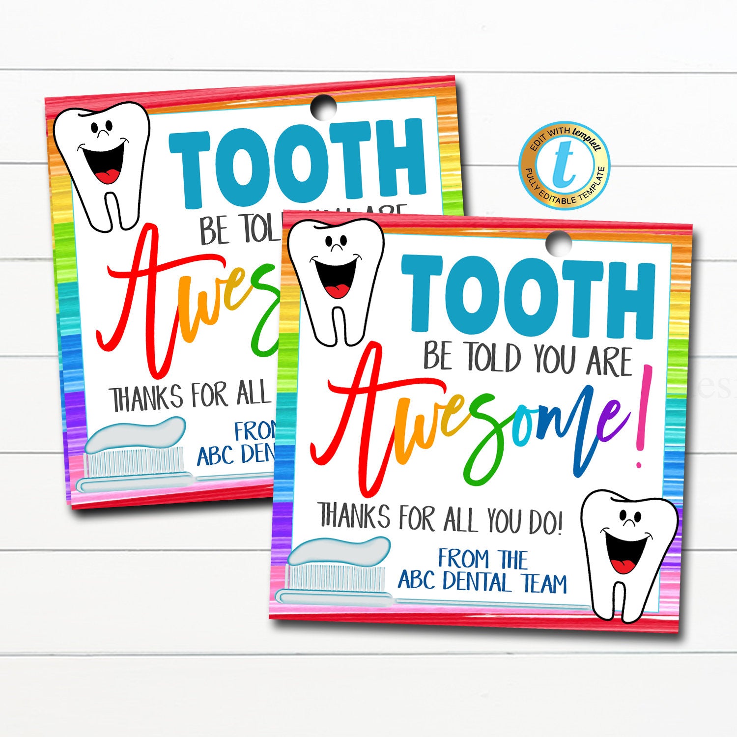 Dental Appreciation Week Gift Tag, Thank You Dentist - Templett Shop