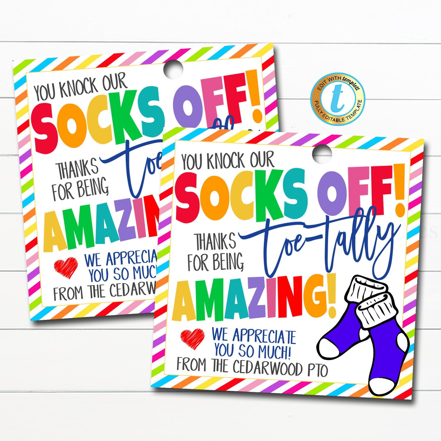 Sock Gift Tags Staff, Mani Pedi Gift, Toe-Tally Amazing Teacher Thank ...