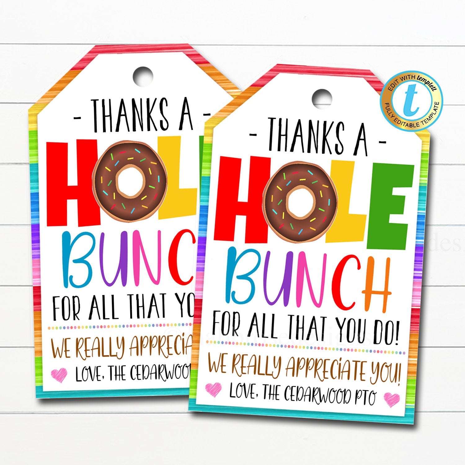Donut Gift Tag, Appreciation Gift - Templett Shop