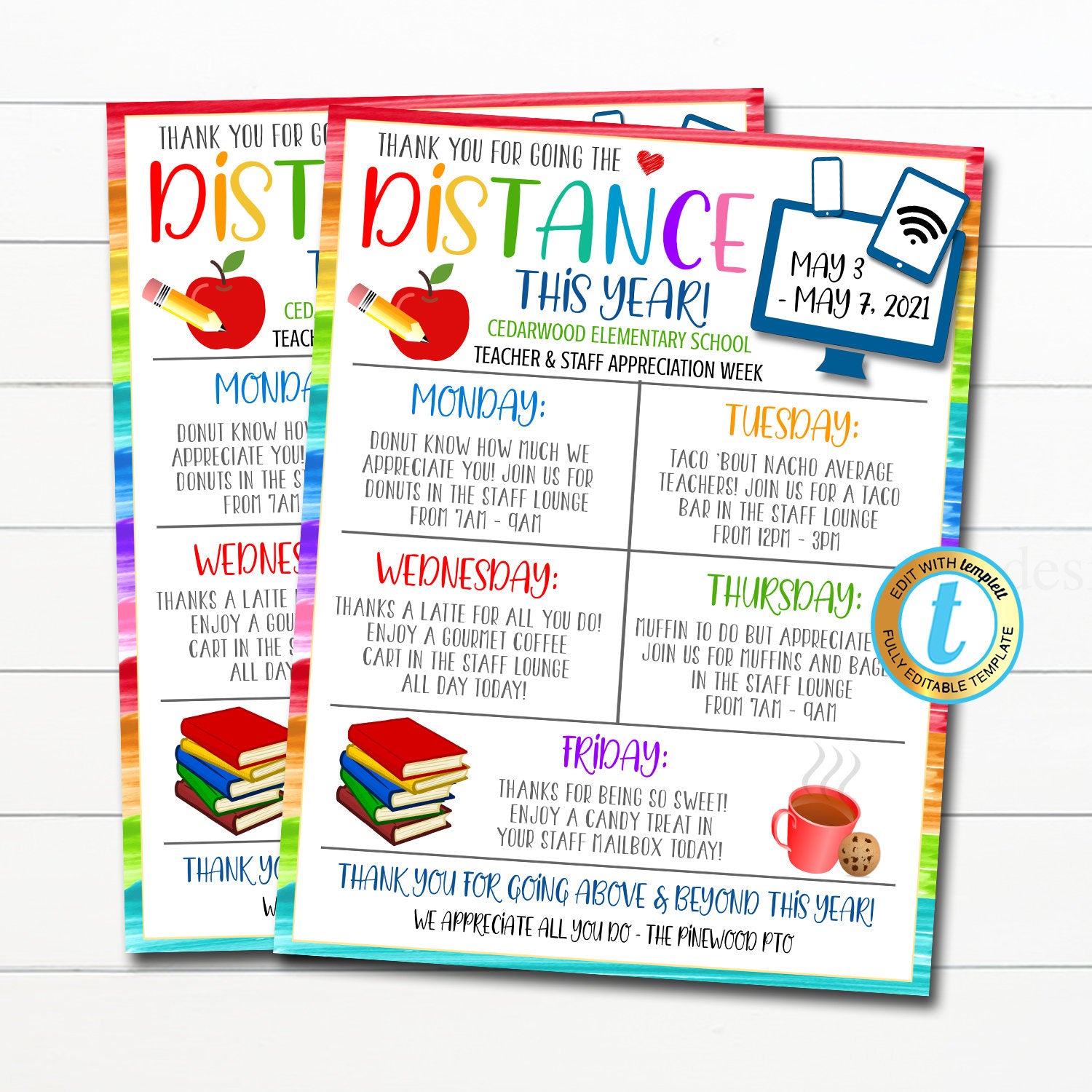 Virtual Teacher Appreciation Week Itinerary Schedule - Templett Shop