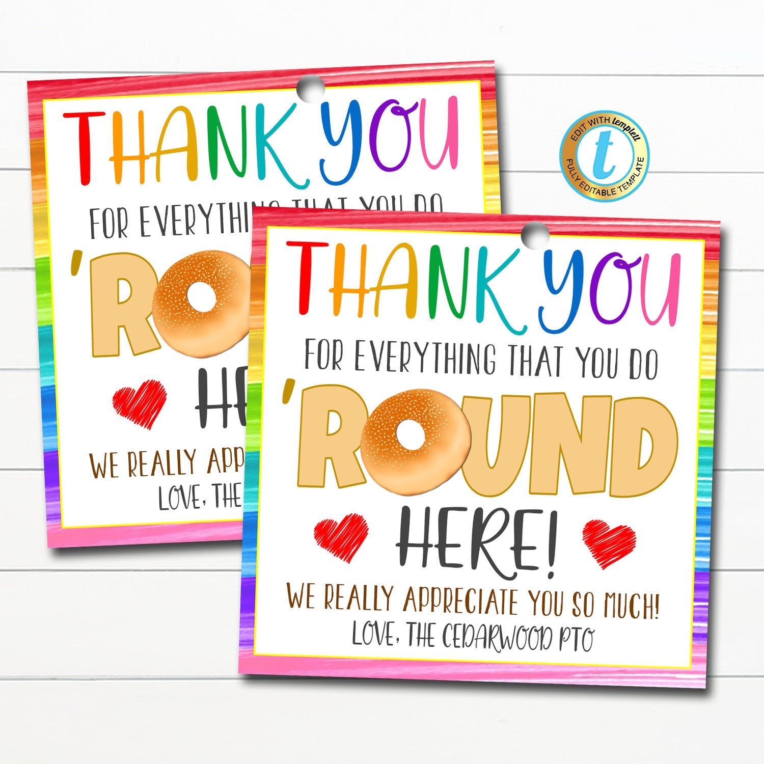 Bagel Gift Tag, Appreciation Teacher Staff Employee Appreciation Week ...