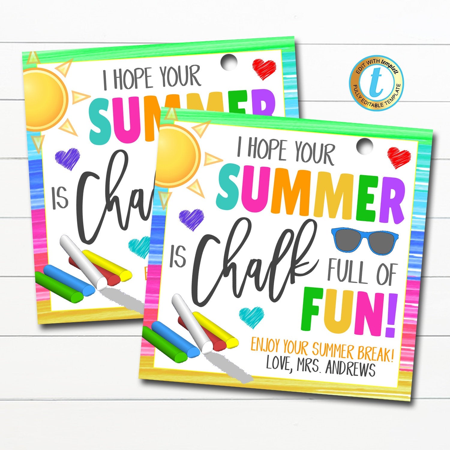 Summer Break Chalk Gift Tag - Templett Shop