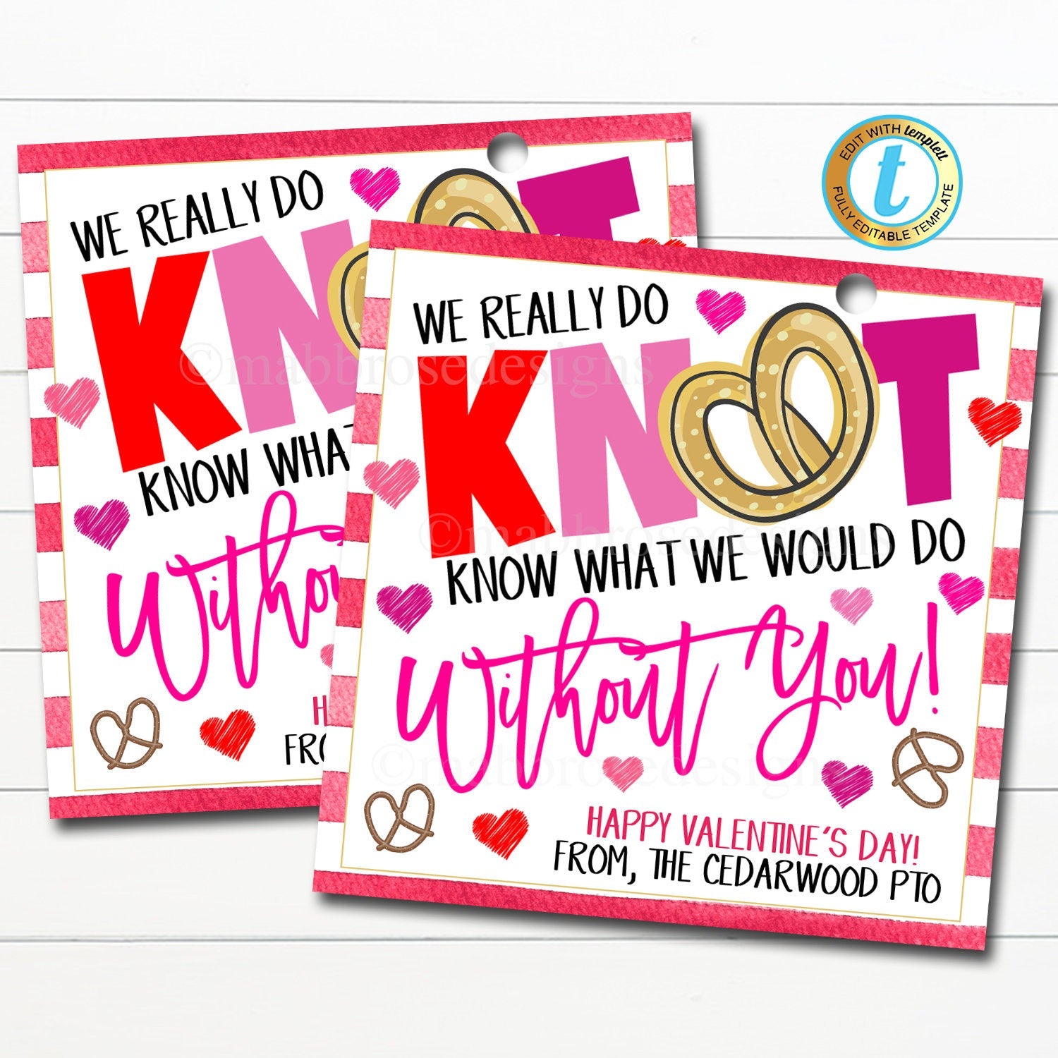 Valentine's Day Pretzel Gift Tag - Templett Shop