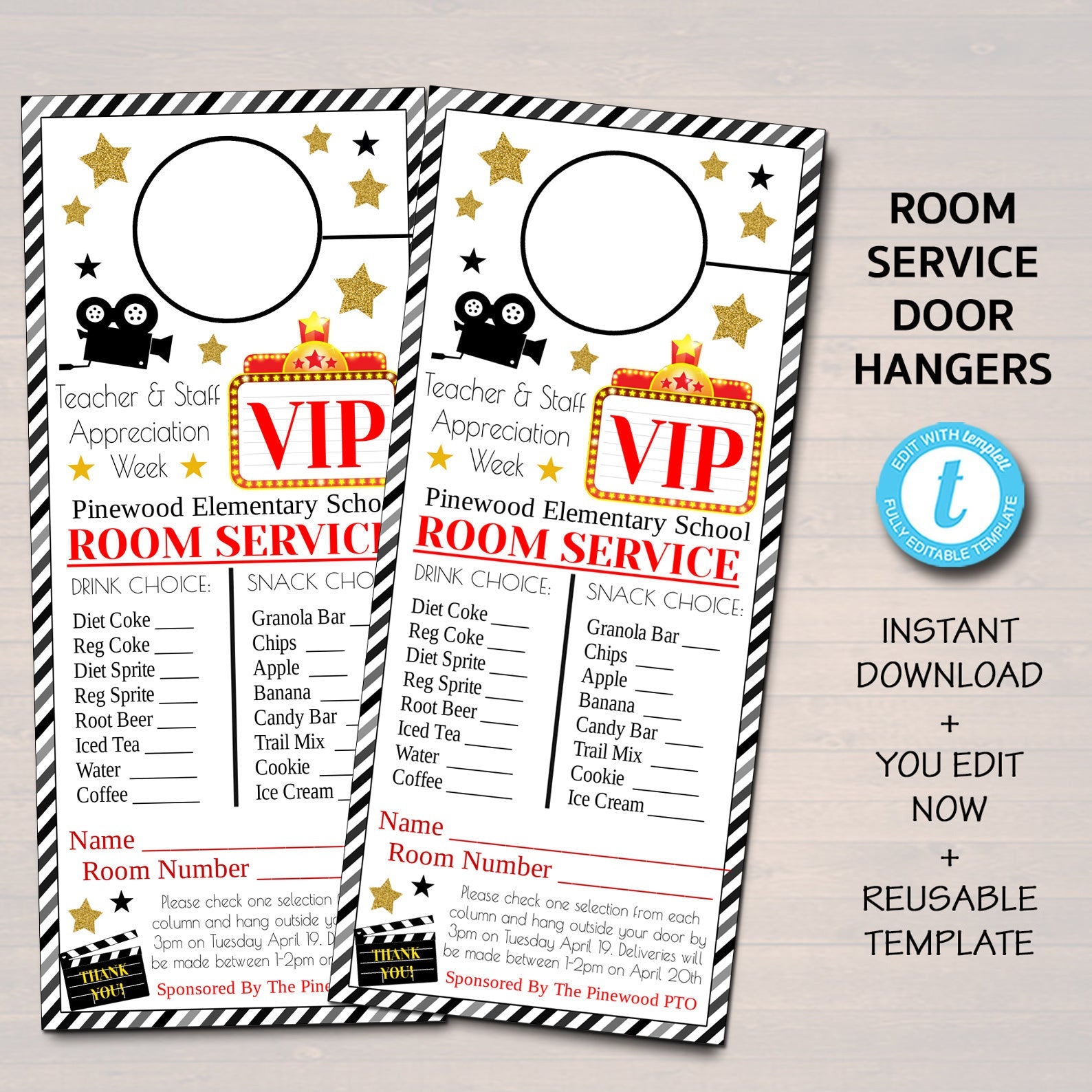 VIP Room Service Door Hanger Teacher and Staff Appreciation Week ...