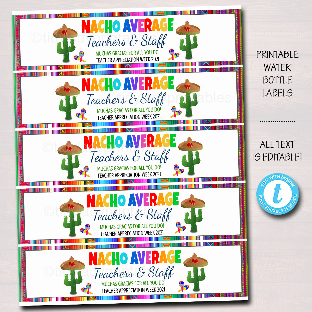 Nacho Average Fiesta Theme Teacher Appreciation Water Bottle Labels ...