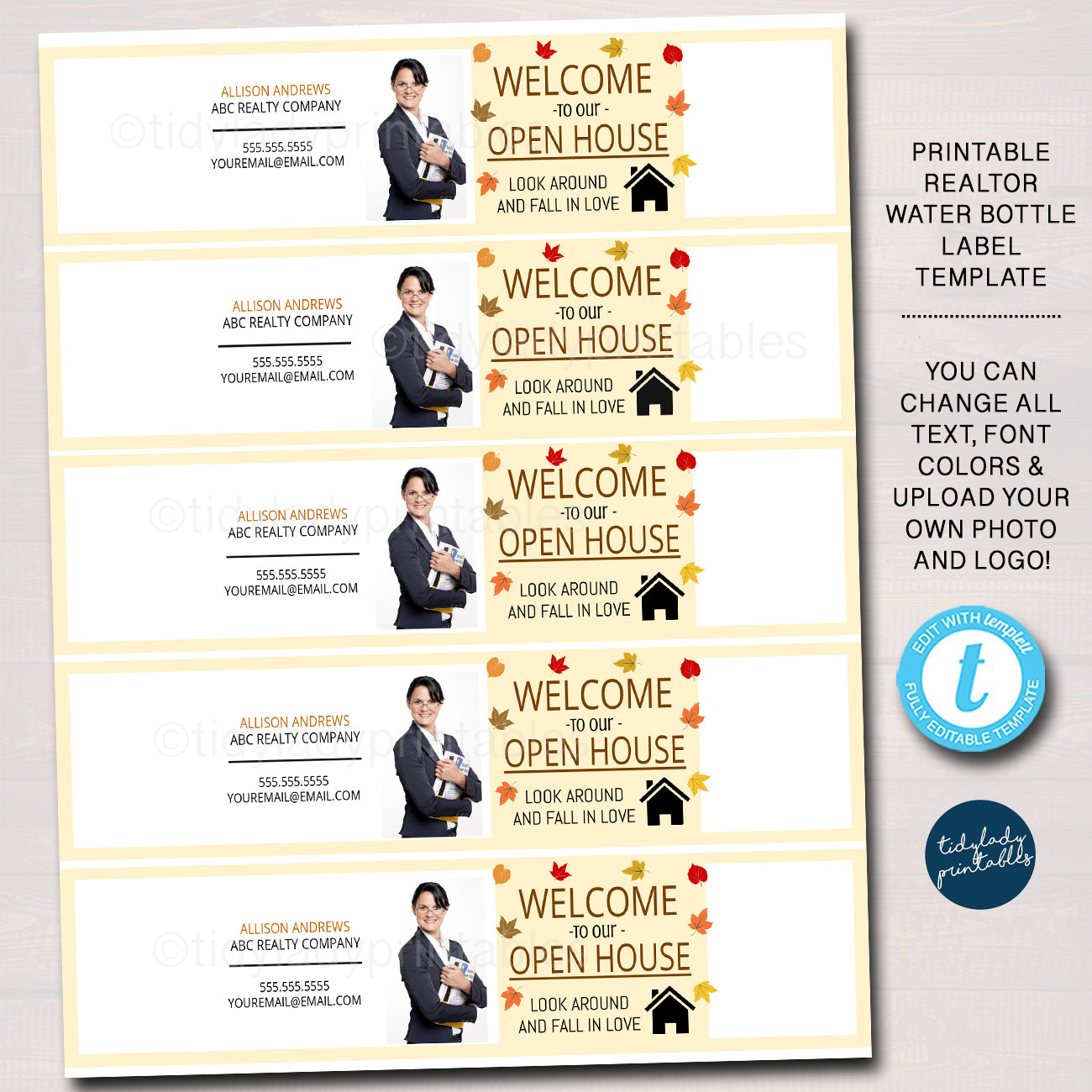 Fall Realtor Open House Water Bottle Labels - Templett Shop