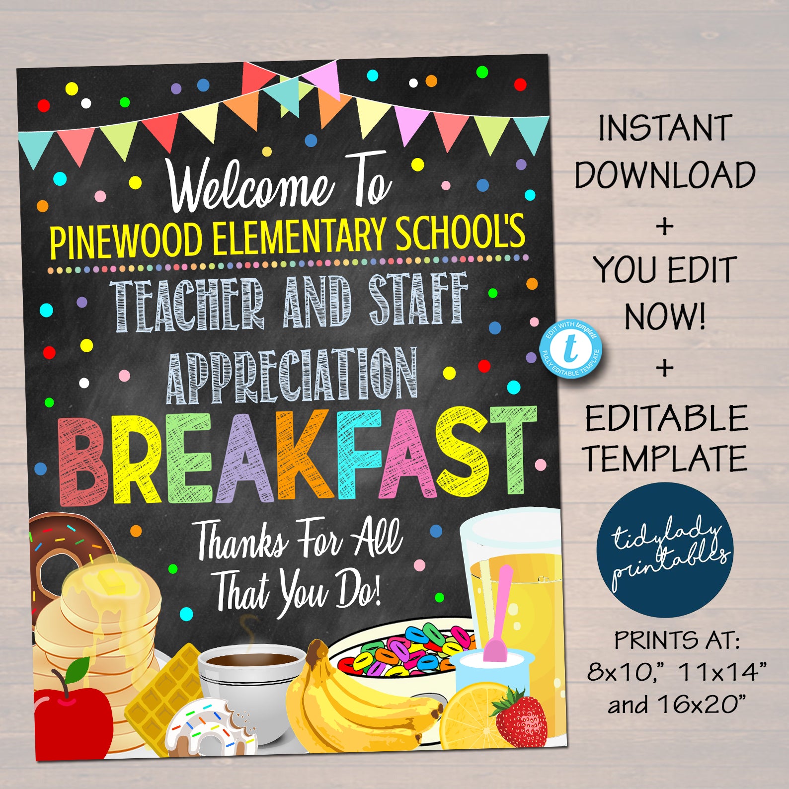 Breakfast Teacher Appreciation Welcome Poster - Templett Shop
