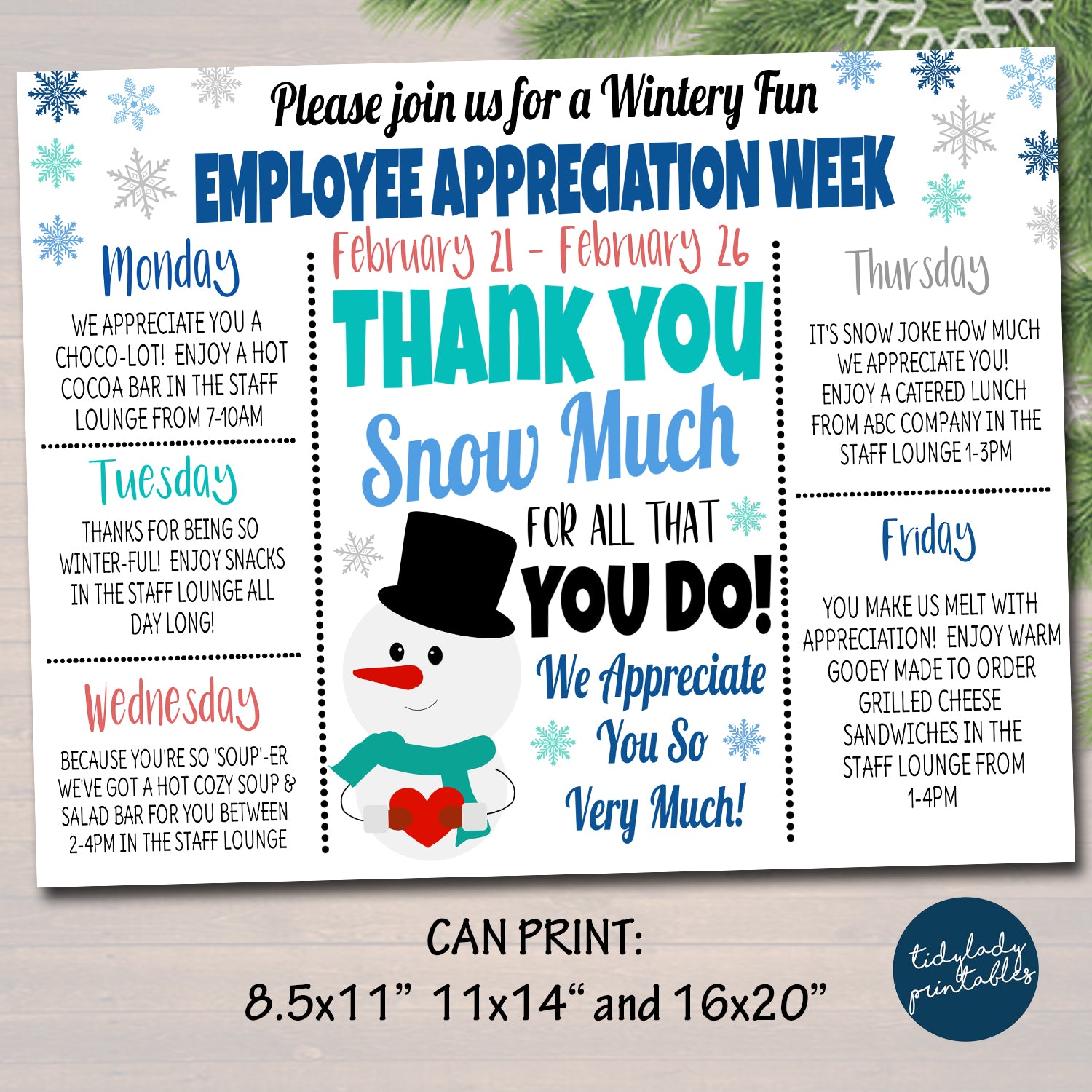 Holiday Winter Theme Appreciation Week Itinerary Poster - Templett Shop