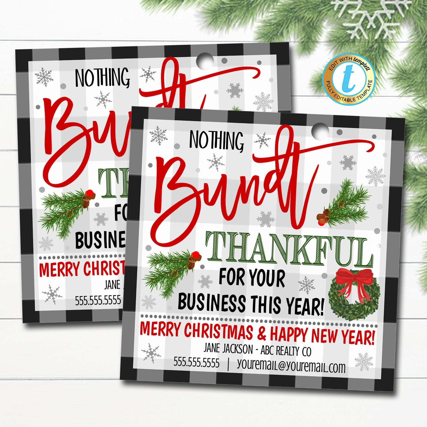 Christmas Bundt Cake Gift Tag, Nothing Bundt Thankful for your Business ...