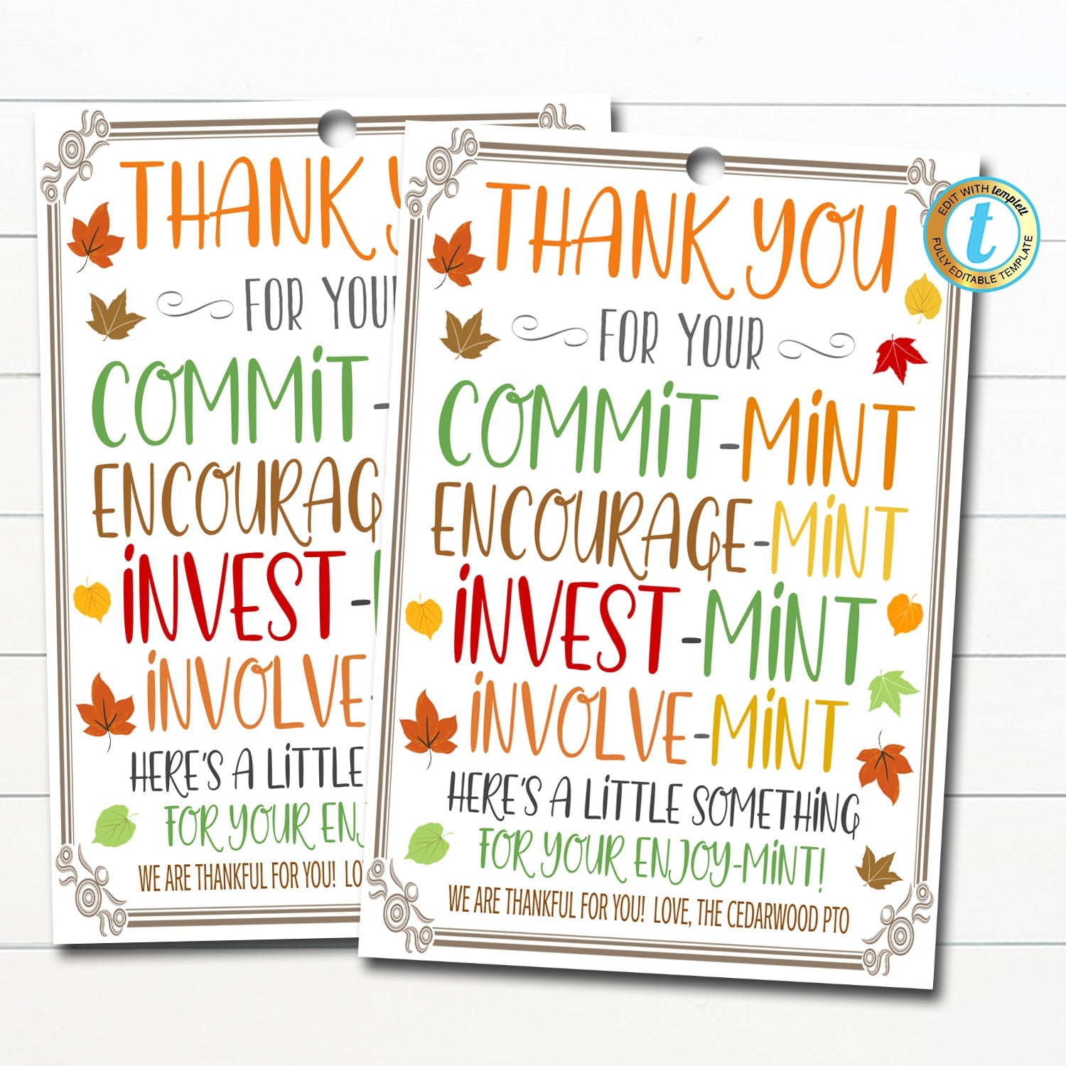 Fall Thank You Mint Tags - Templett Shop