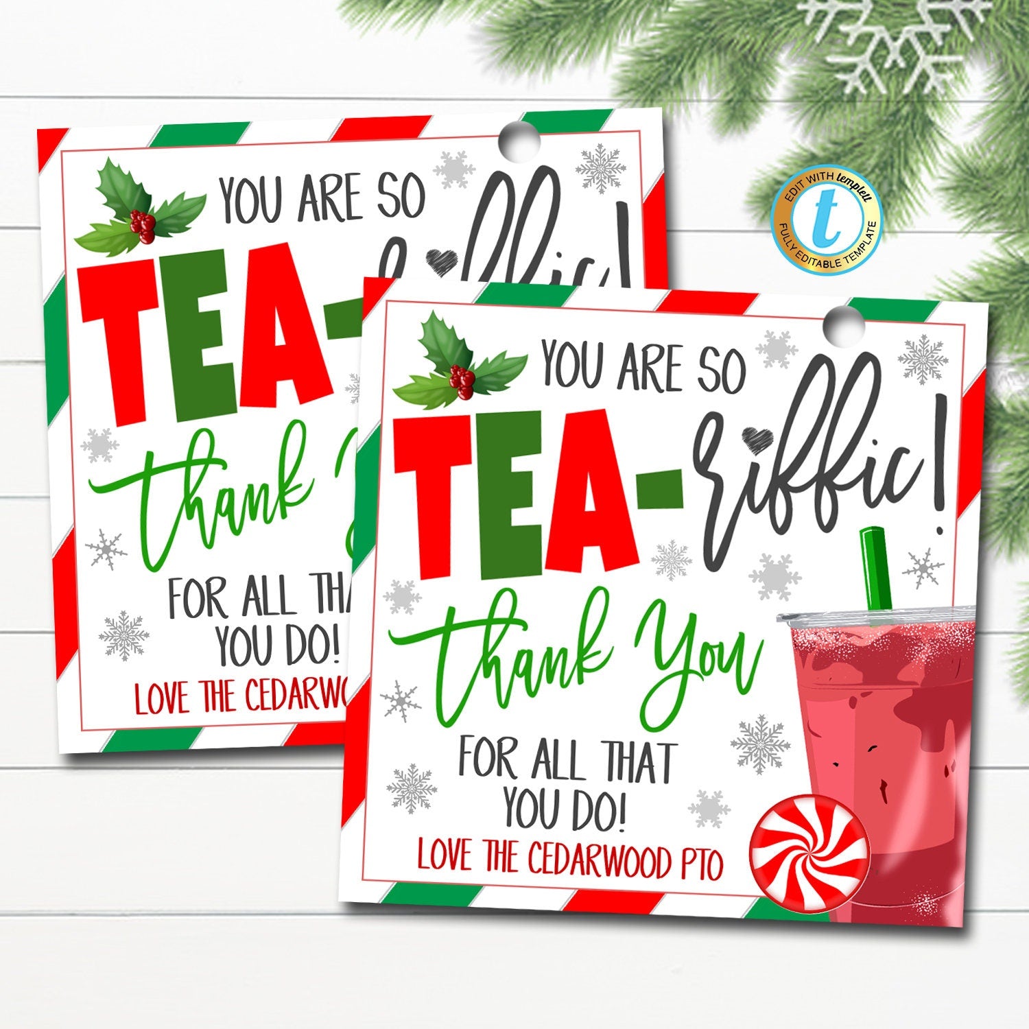 Christmas Ice Tea Gift Tags, You're TEA-riffic! Holiday Appreciation ...