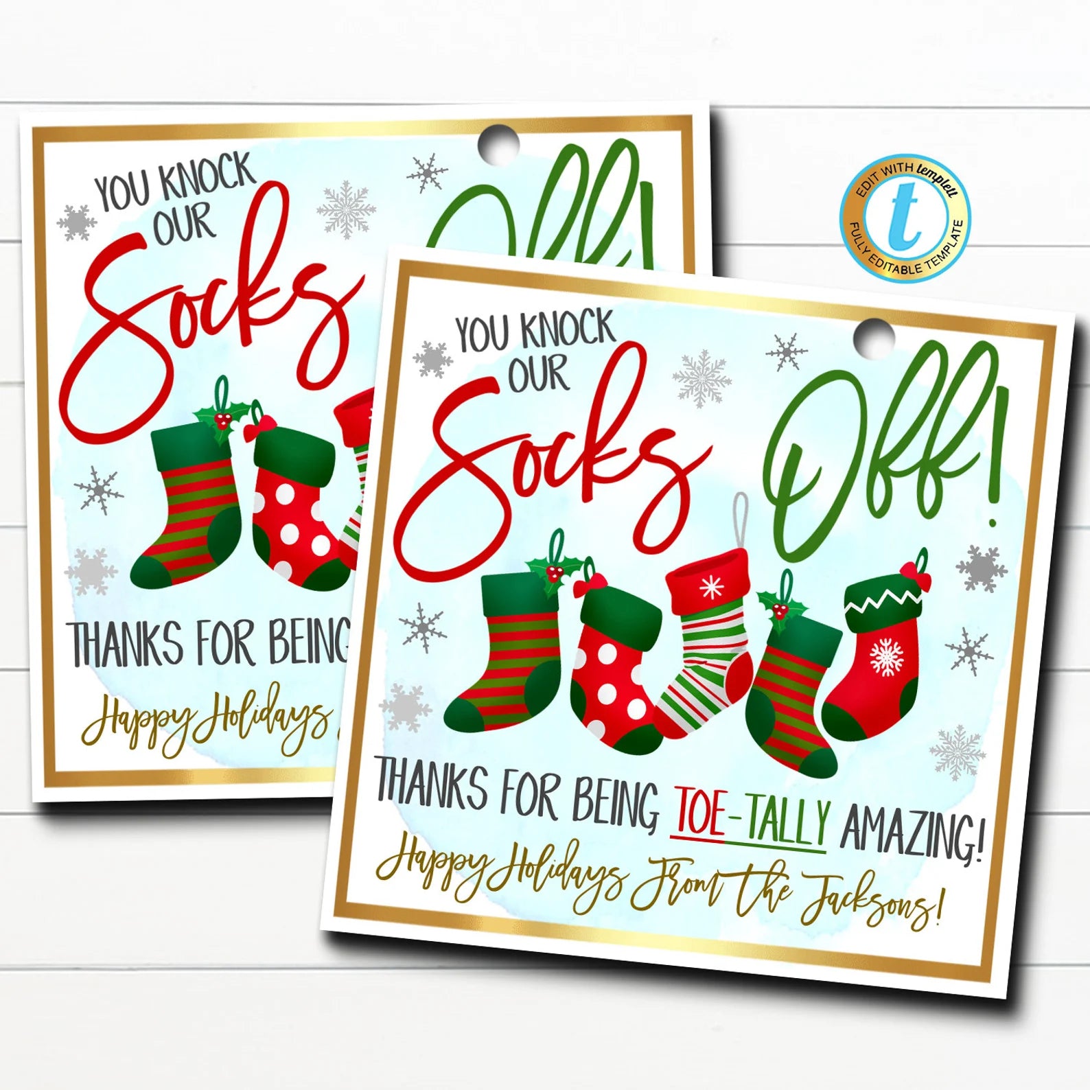 Christmas Sock Gift Tags - Templett Shop