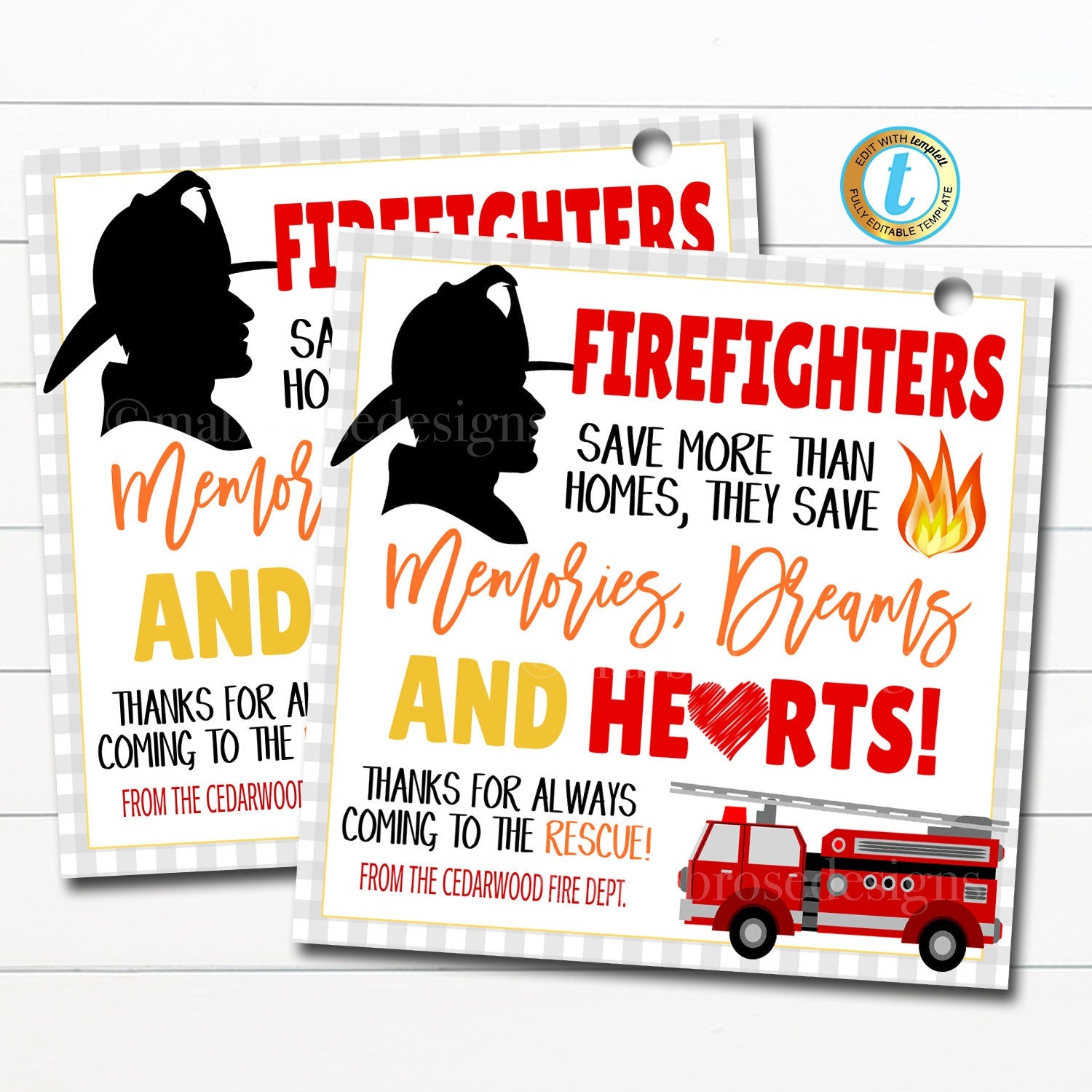 Firefighter Appreciation Gift Tag - Templett Shop