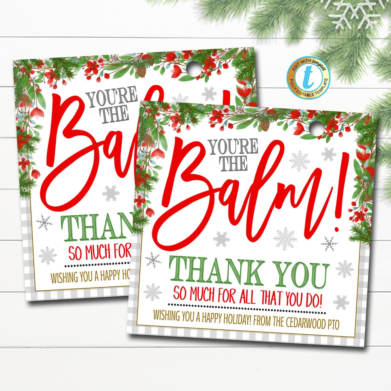 Christmas Appreciation Gift Tag, You're the Balm - Templett Shop