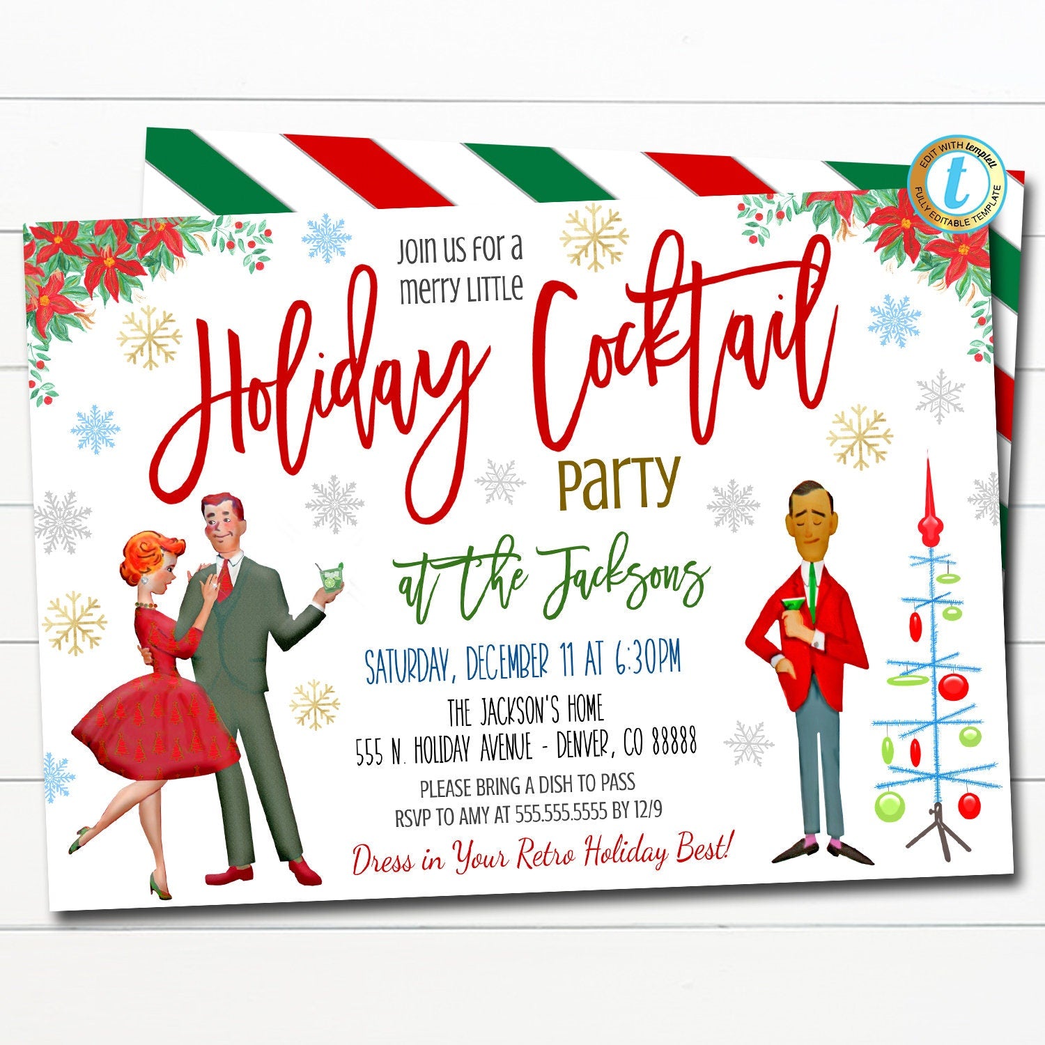 Vintage Holiday Adult Party Invite - Templett Shop